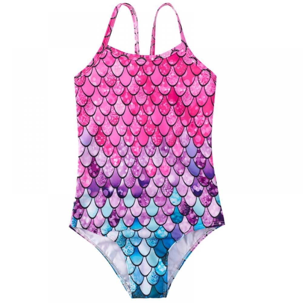 Slopehill Girls One Piece Swimsuit Mermaid Fish Scale Print One Piece ...