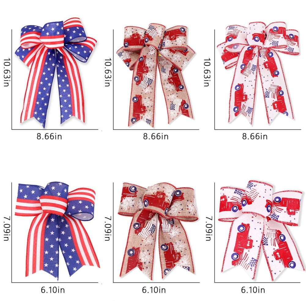 Slopehill Independence Day Ribbons & Bows, Burlap Patriotic, (6 Count ...