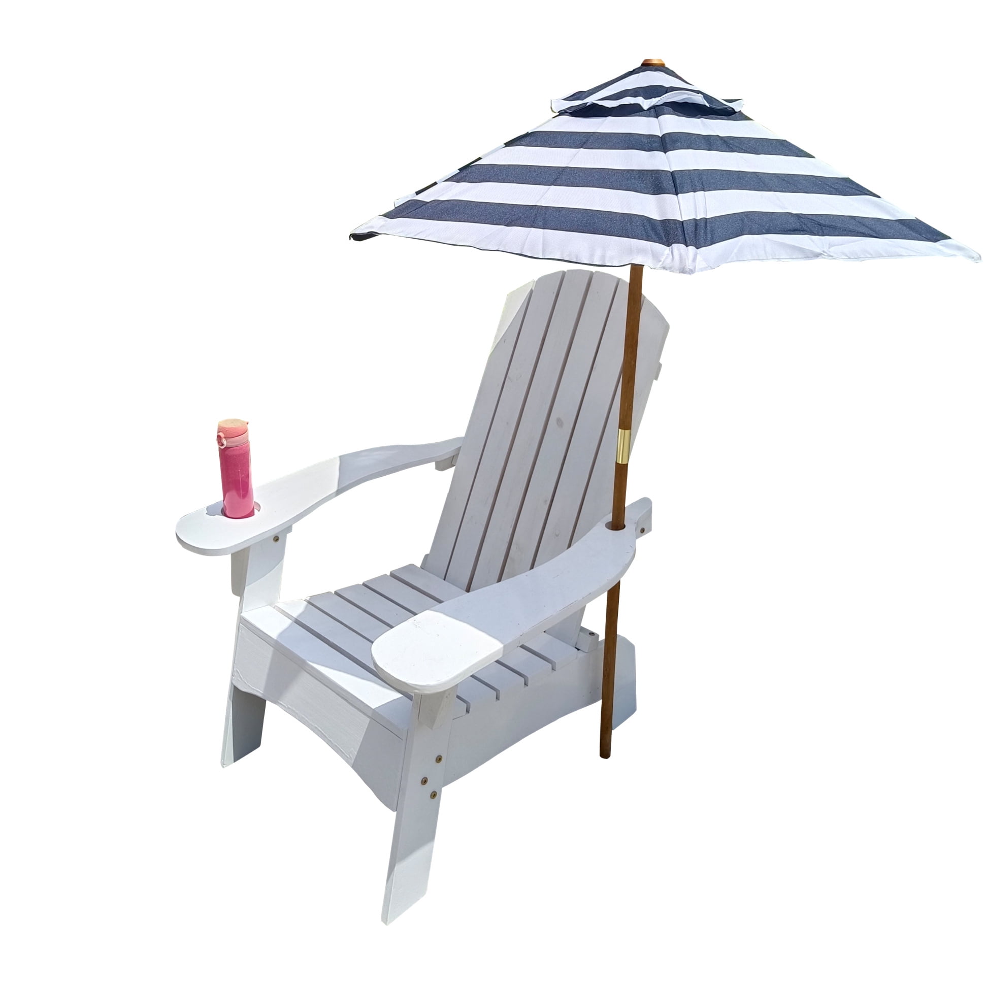 Sloping Adirondack Chair, Modern Wood Bench Chair with Cup Holder and ...
