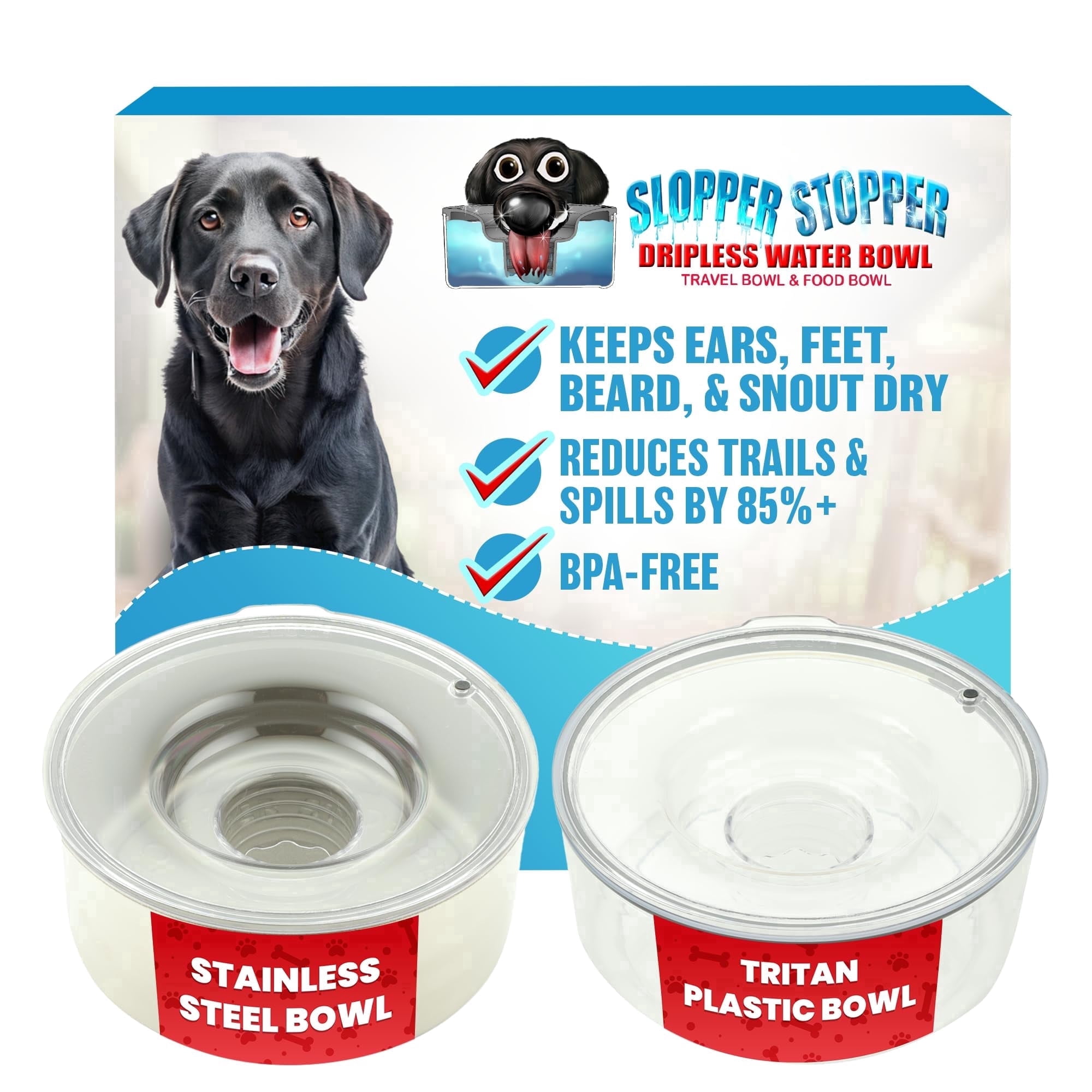 Slopper Stopper Tritan Plastic Dripless Water Bowl with Lid – Holds 1 ...