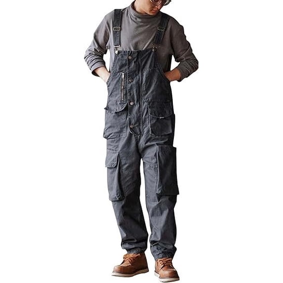Sloppy Canvas Overalls with Oversized Pockets Men's Durable Dungarees ...
