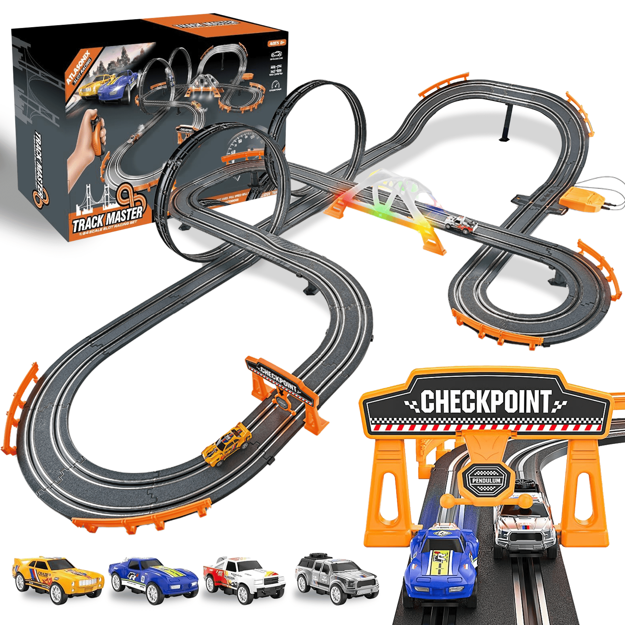 Atlasonix Slot Car Race Track Sets, Race Car with 4 High Speed Cars ...