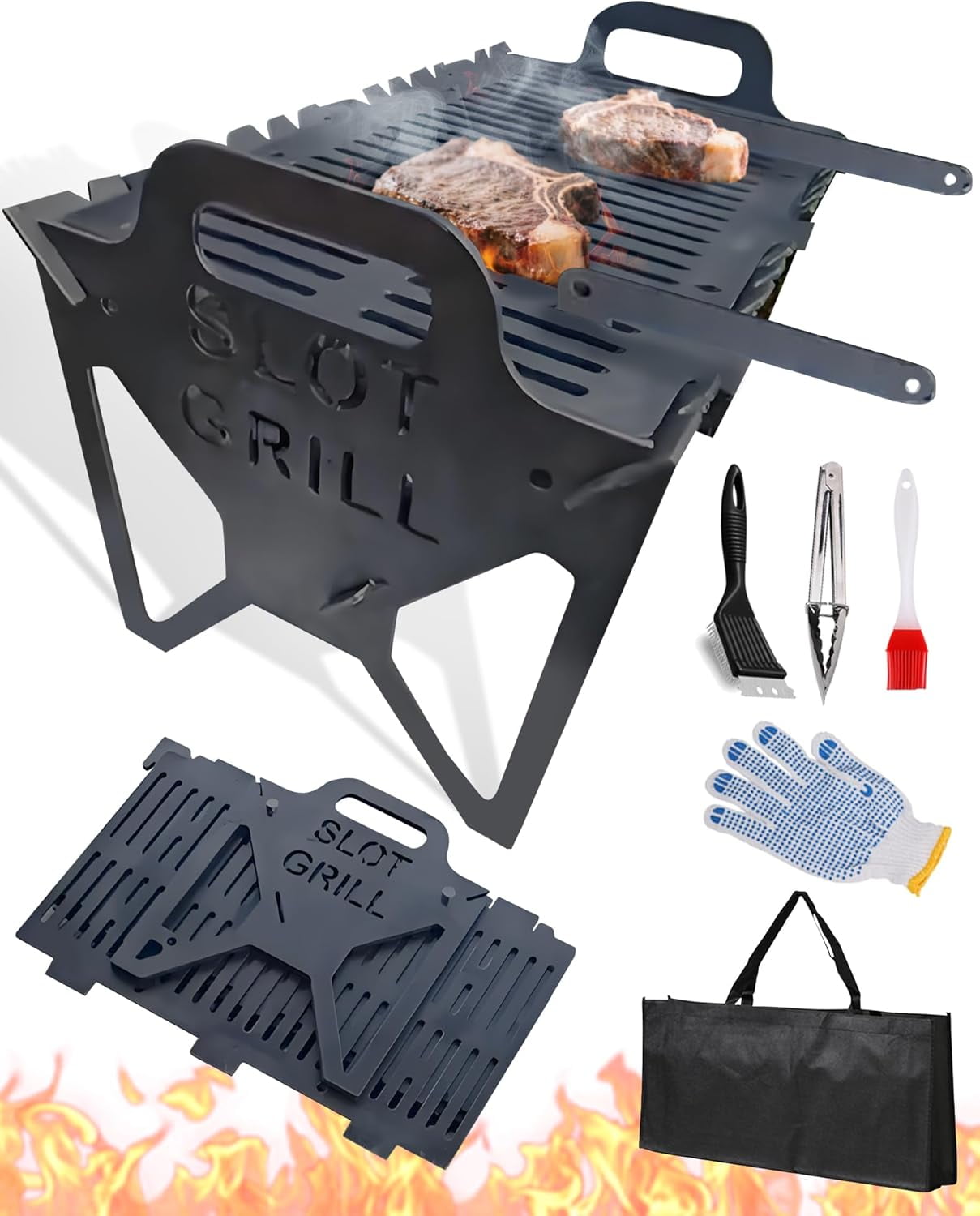 Slot Grill - Collapsible BBQ Grill for Easy Storage, Upgraded Thickened ...