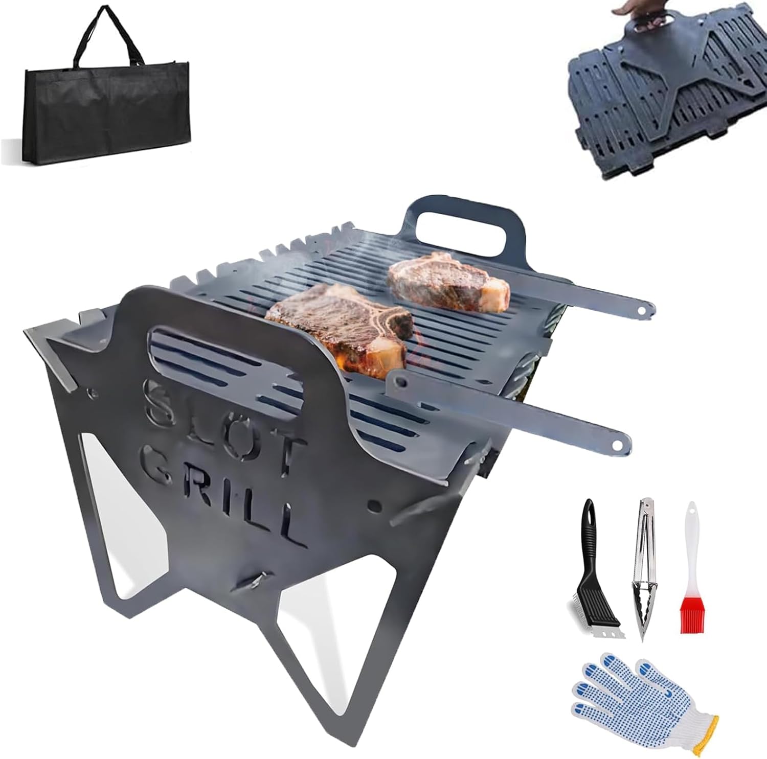 Slot Grill Collapsible BBQ Grill, Stainless Steel Portable Foldable ...