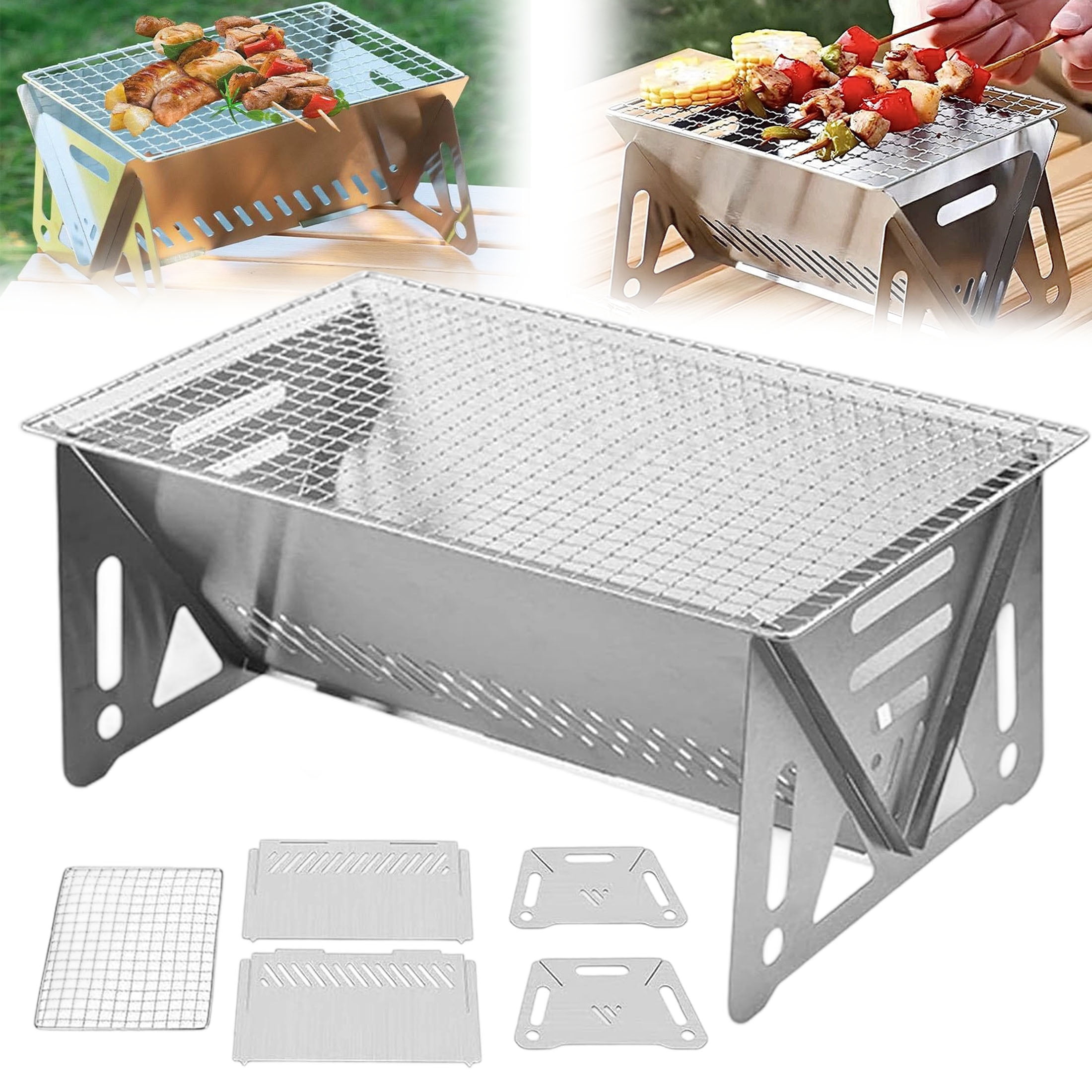 Slot Grill Collapsible BBQ - Steel Folding Camp Grill, Compact ...