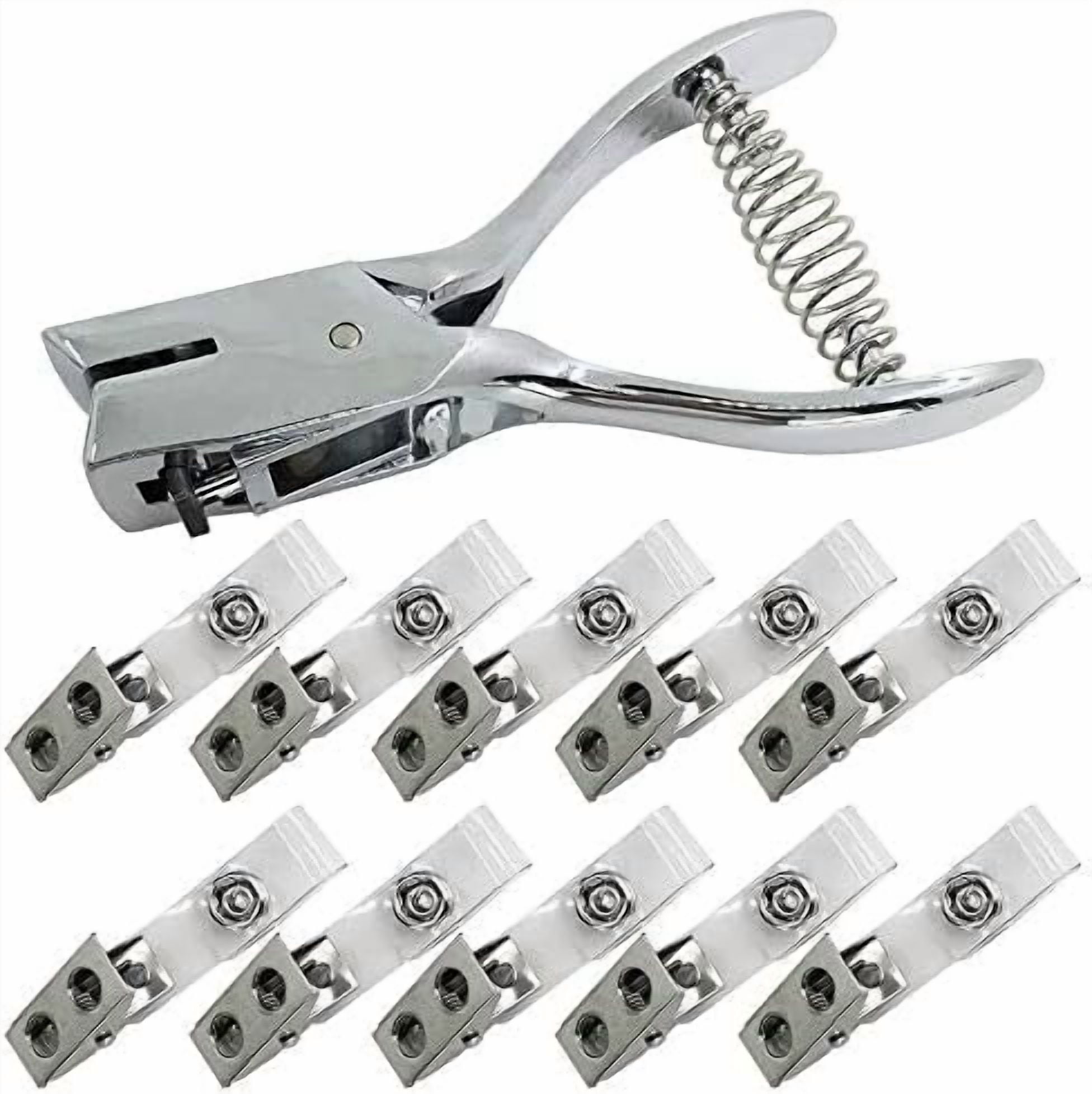 Slot Punch & 10 Pcs Metal Badge Clips with PVC Straps, Badge Hole Punch ...