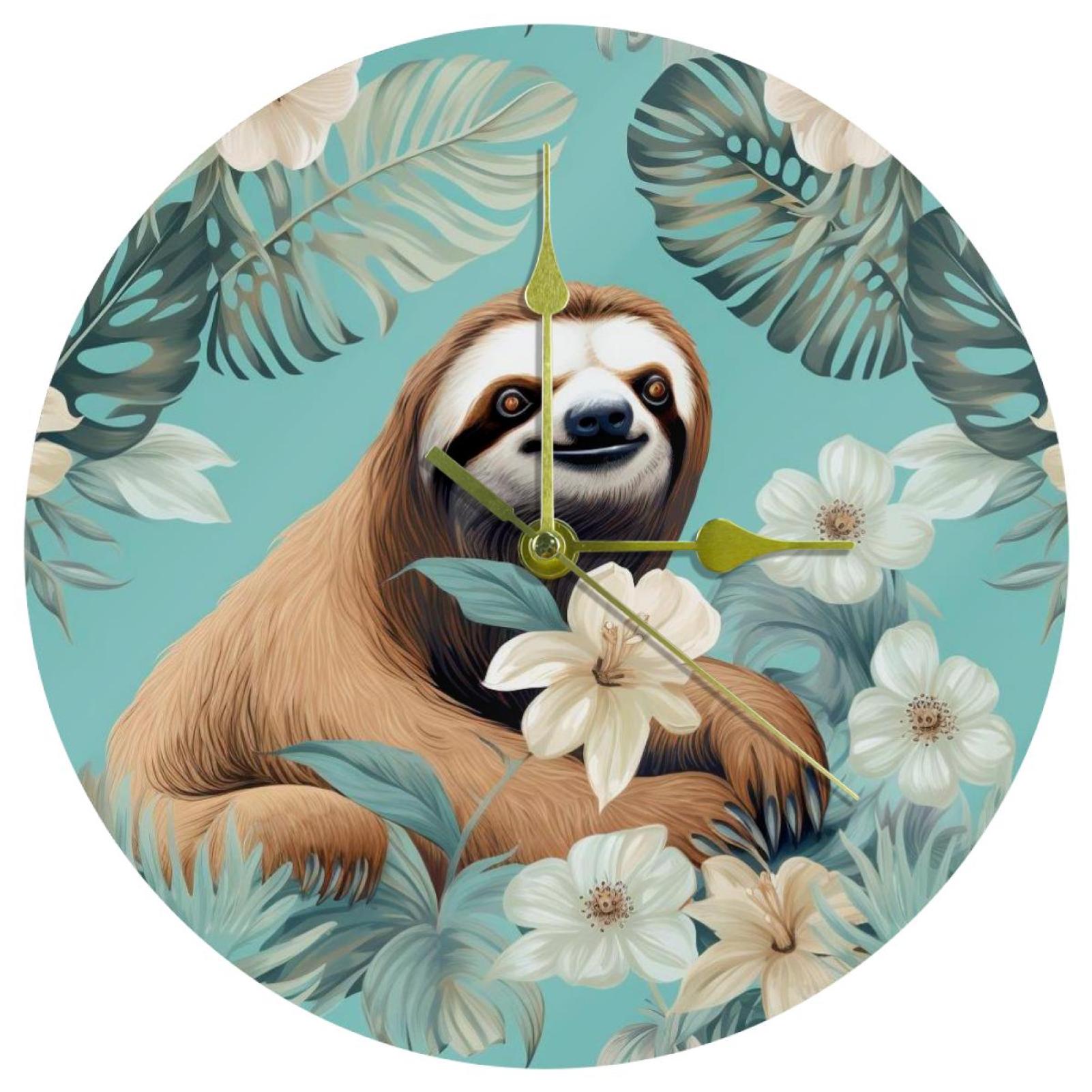 Sloth 9.8 Inch Round Acrylic Wall Clock - Silent Non Ticking Battery ...