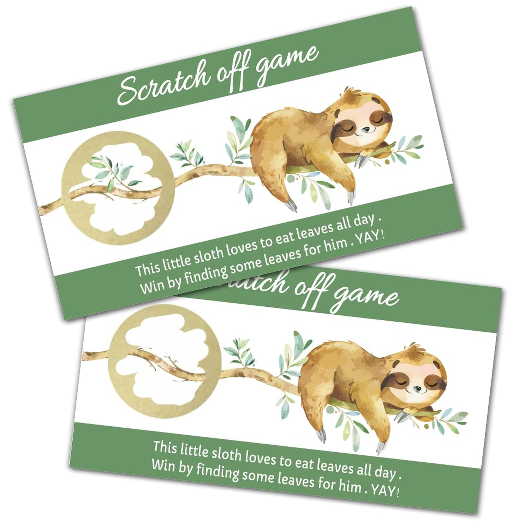 Sloth Adventure Scratch Off Game Cards - 32 Fun Raffle Cards for Baby ...