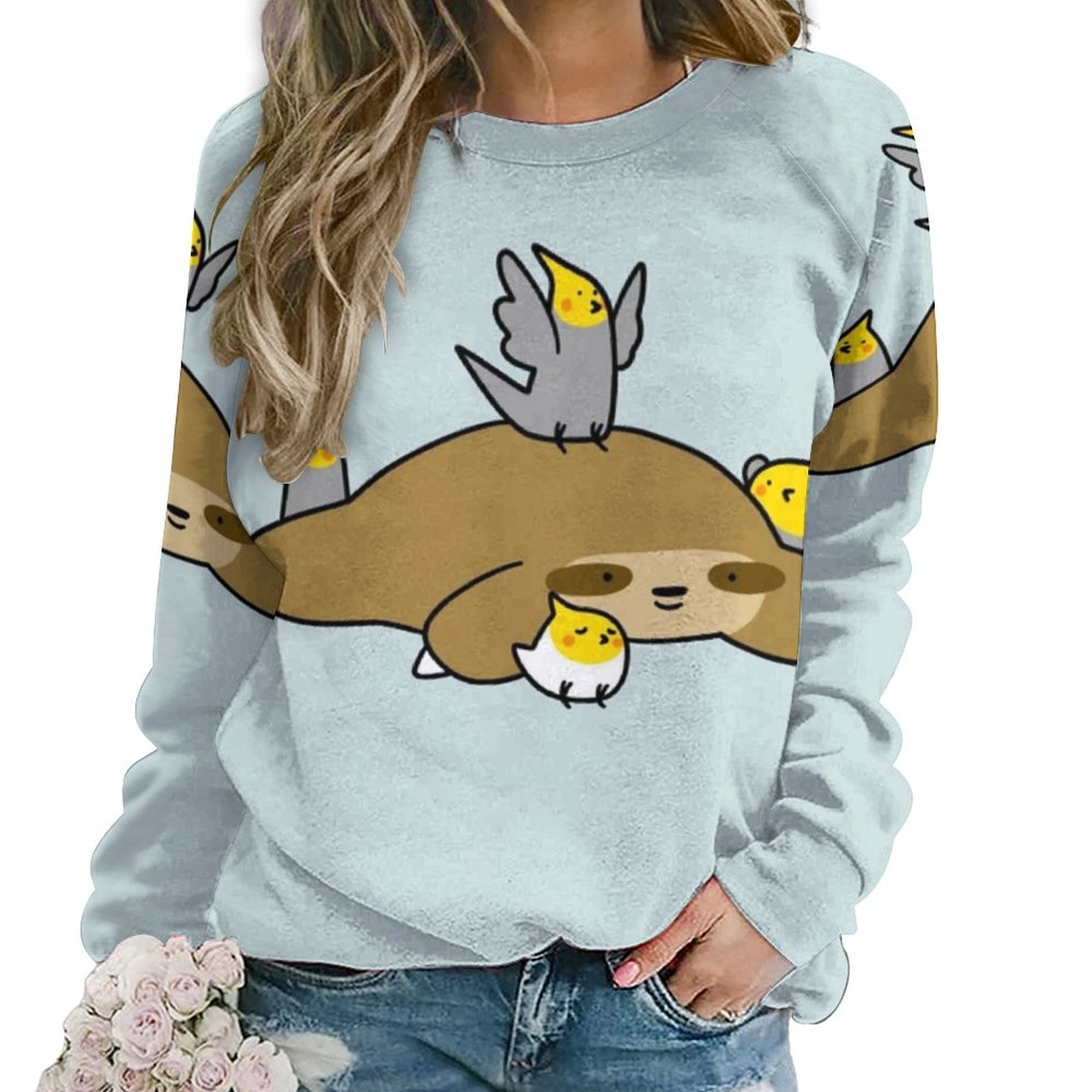 Sloth And Cockatiel Hooded Sweatshirt Men And Women Print Pullovers ...