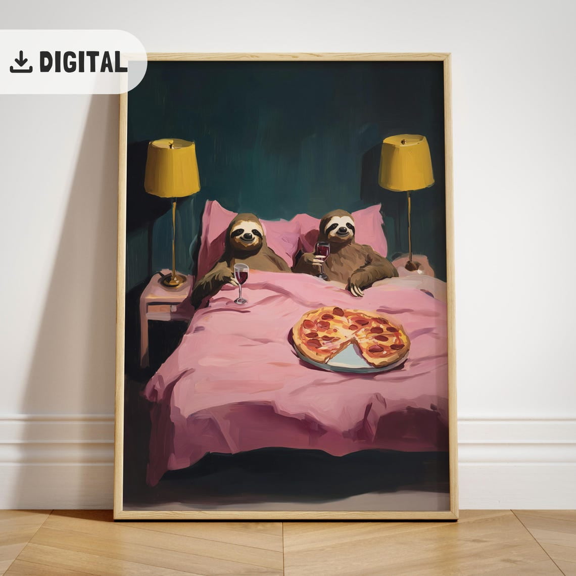 Sloth Art Poster, Romantic Animal Couple Bedroom Wall Decor, Dopamine ...