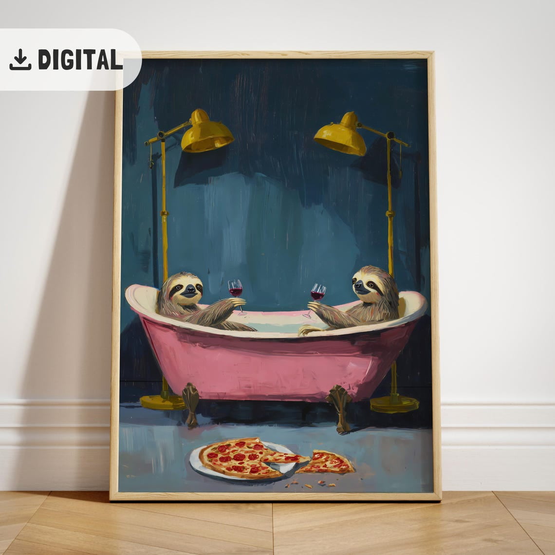Sloth Bathroom Poster, Romantic Animal Couple Bathtub Wall Decor, Wc ...