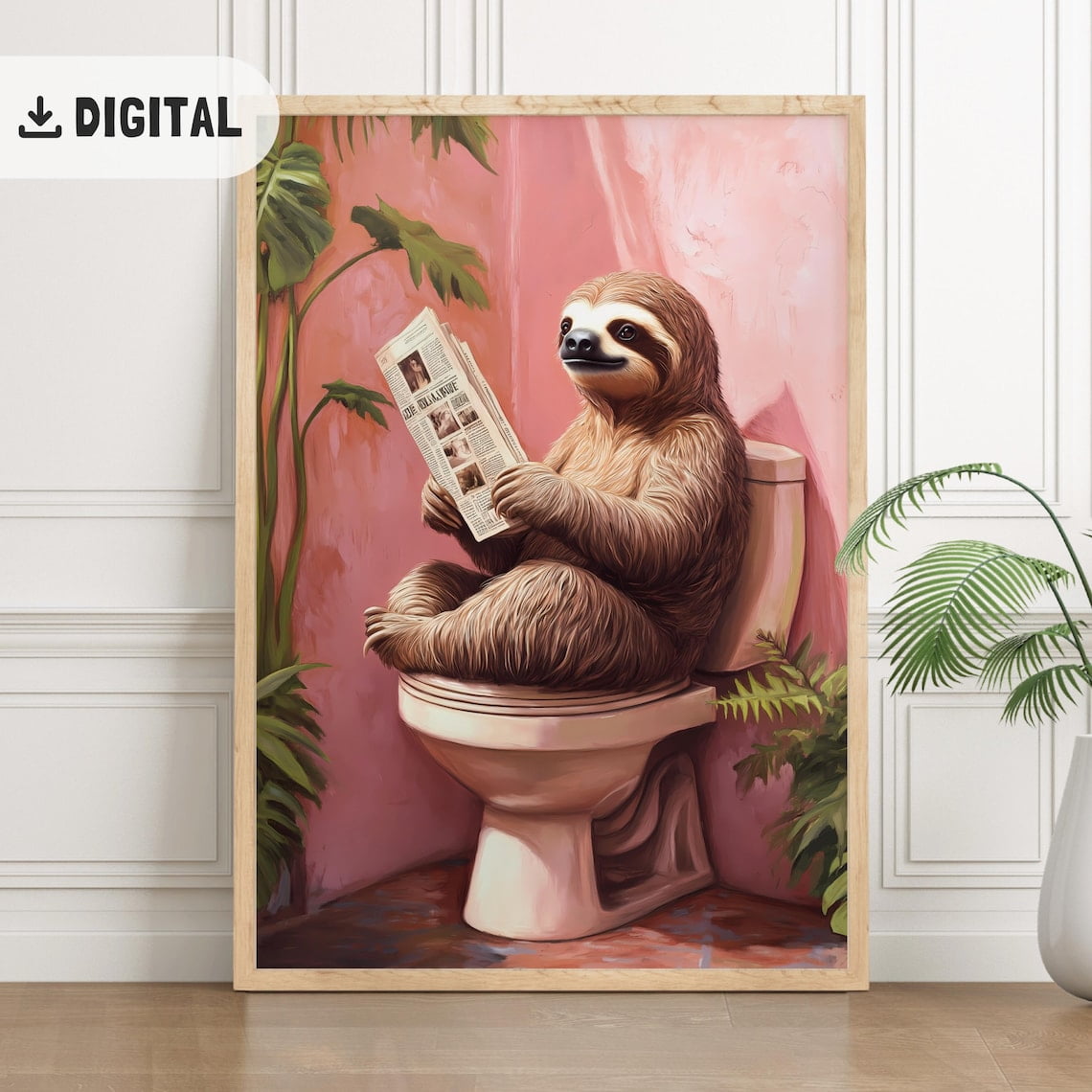 Sloth Bathroom Poster, Wild Animal On Tet Wall Art, Sloth Pooping ...