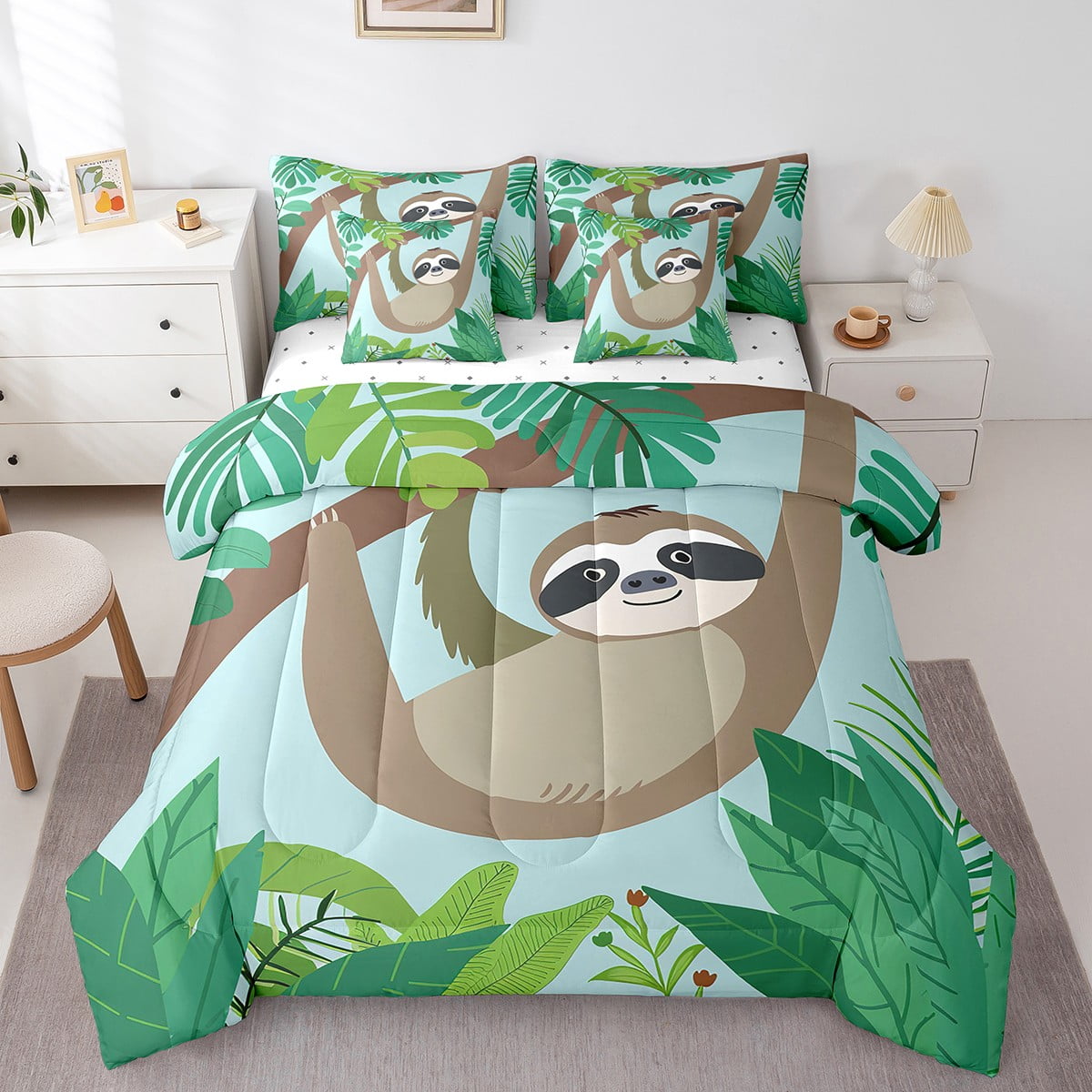 Sloth Bed in a Bag King Size Comforter Set 7 Pieces,Palm Leaves Bedding ...