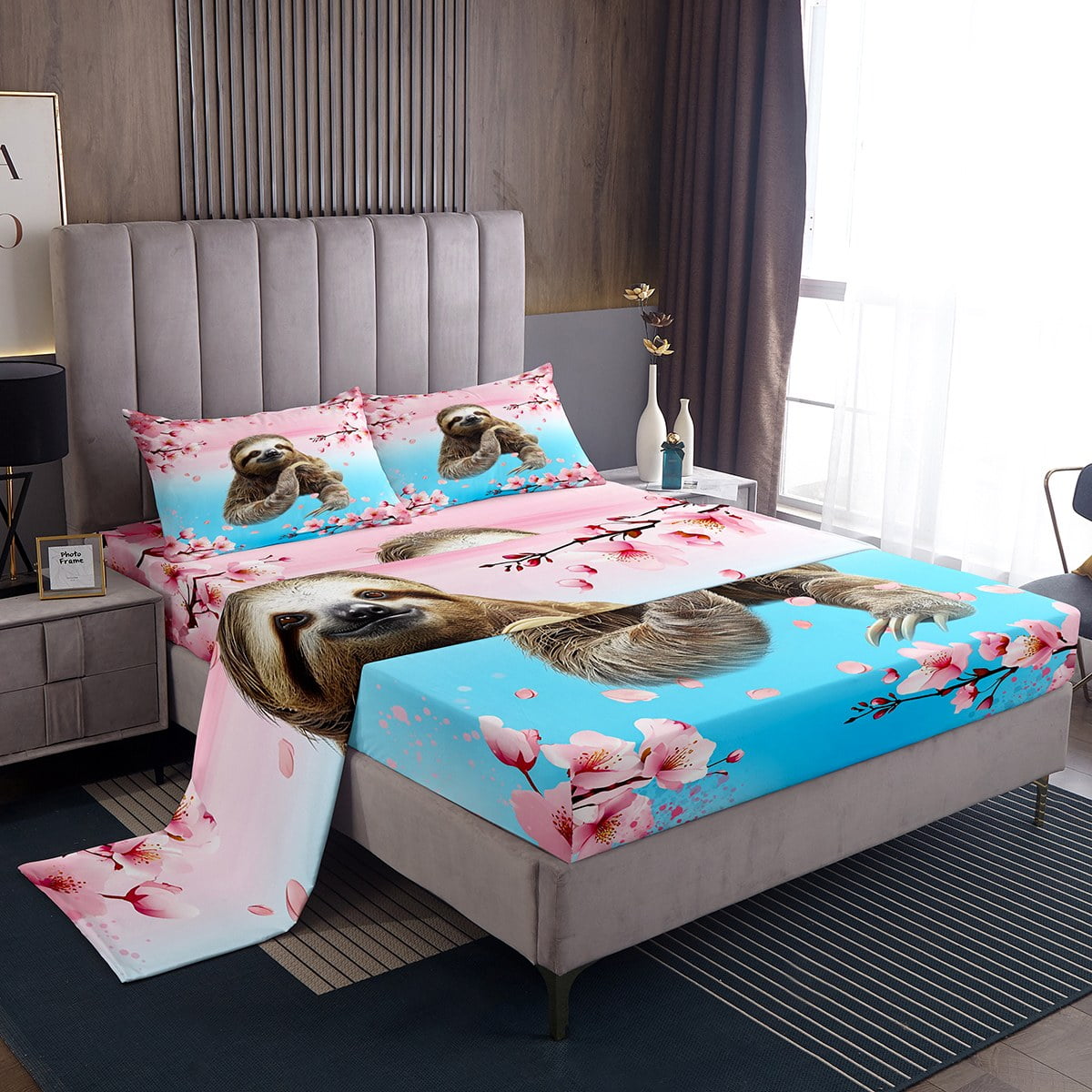 Sloth Bed Sheets Set Wild Animal Full Sheet Set for Boys,Cherry Blossom ...