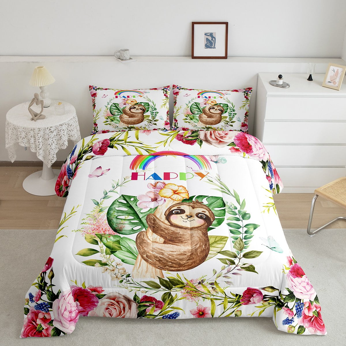Sloth Bedding Set for Kids Boys Girls,Cute Rainbow Cartoon Sloth ...