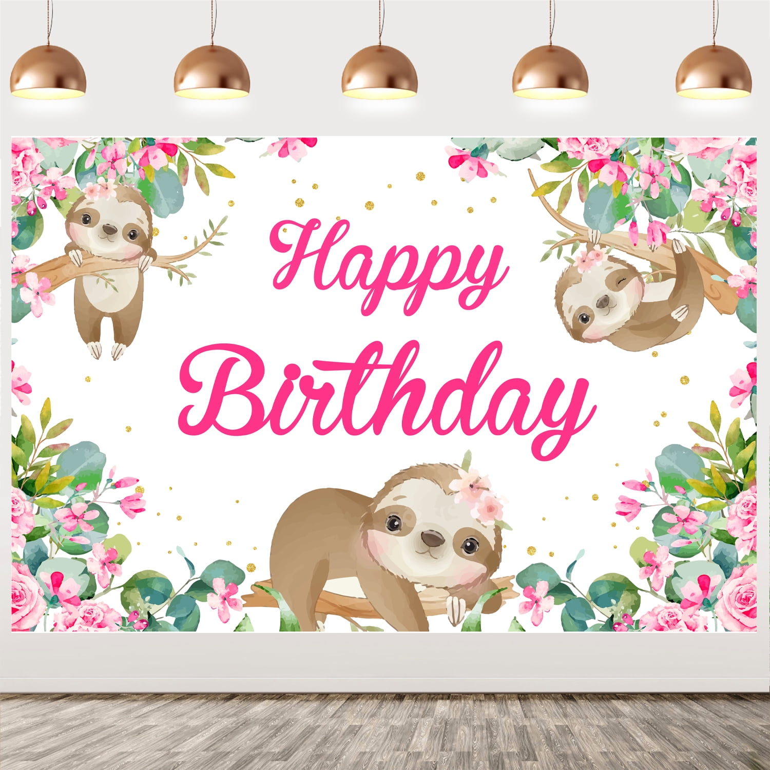 Sloth Birthday Decorations for Girls, Sloth Birthday Pink Backdrop for ...