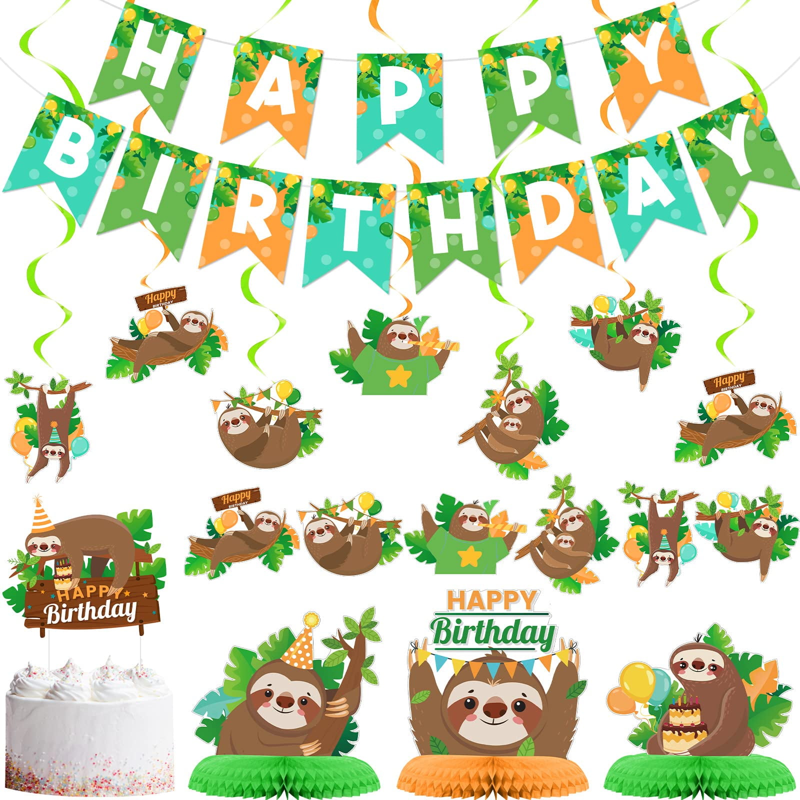 Sloth Birthday Party Decorations Set Sloth Theme Happy Birthday Banner ...