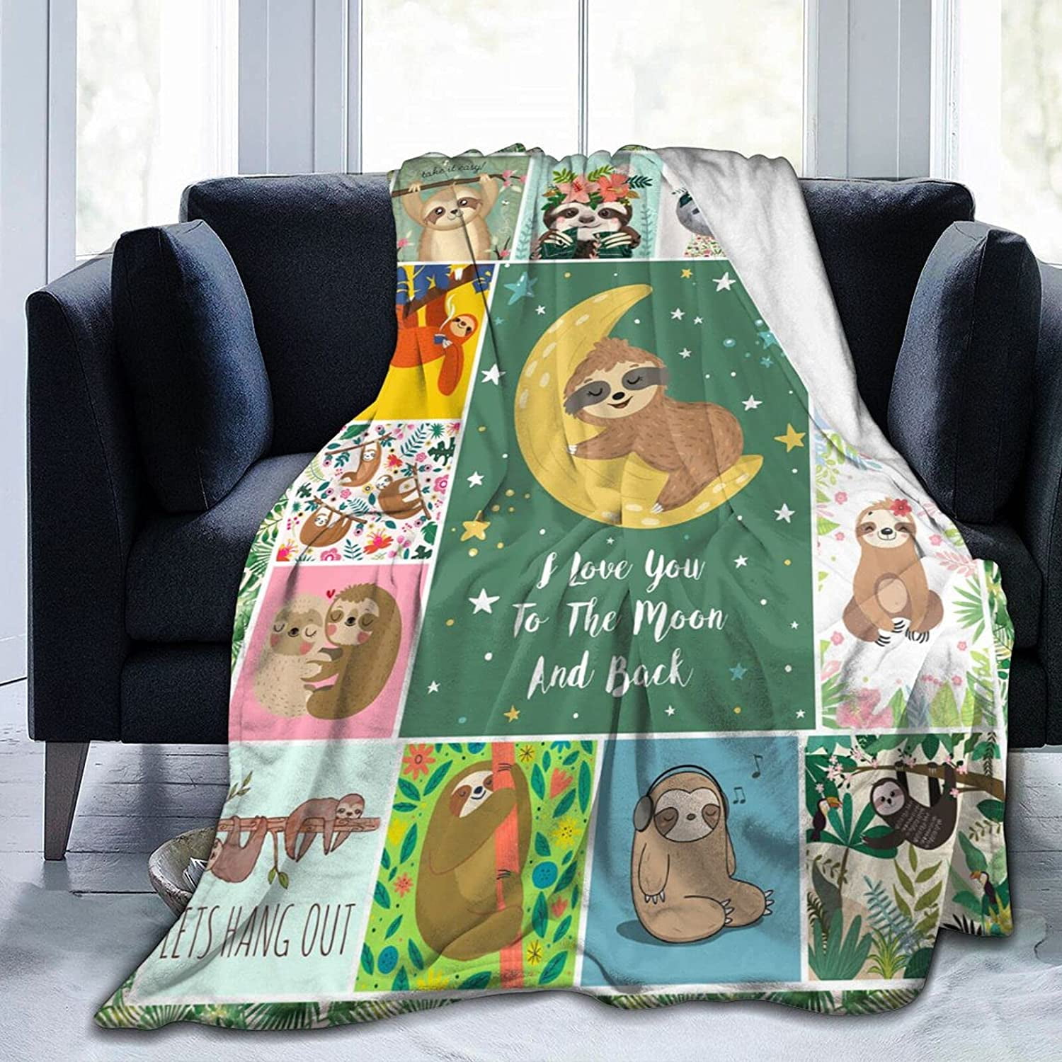 Sloth Blanket Animals Floral Throw Blanket Cozy Soft Flannel Blanket ...