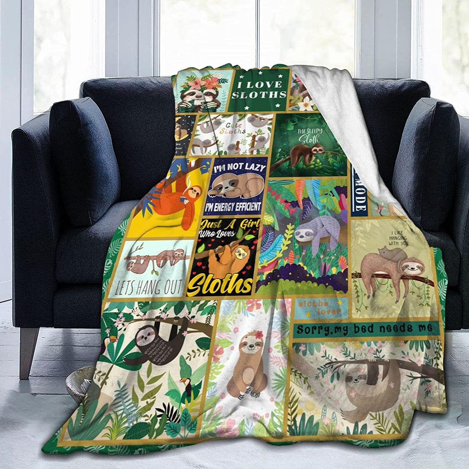 Sloth Blanket Animals Floral Throw Blanket Cozy Soft Flannel Blanket ...
