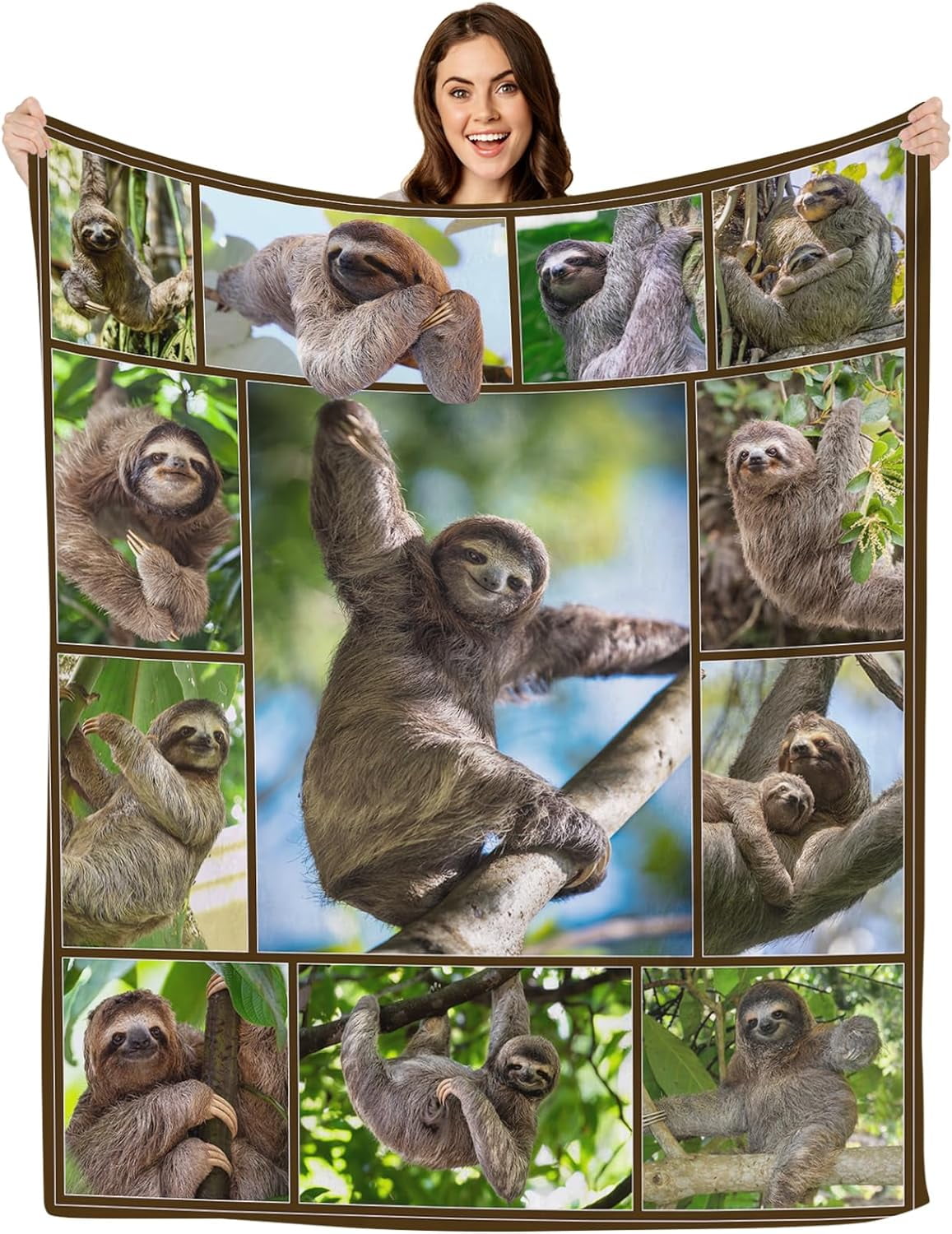Sloth Blanket Sloth Gifts for Women Men Adults, Funny Realistic Sloth on The Tree Animal Throw ...