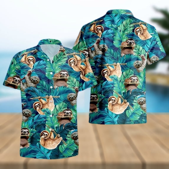 Sloth Cattle Hawaii Shirt Hawaiian Aloha Lover - Walmart.com