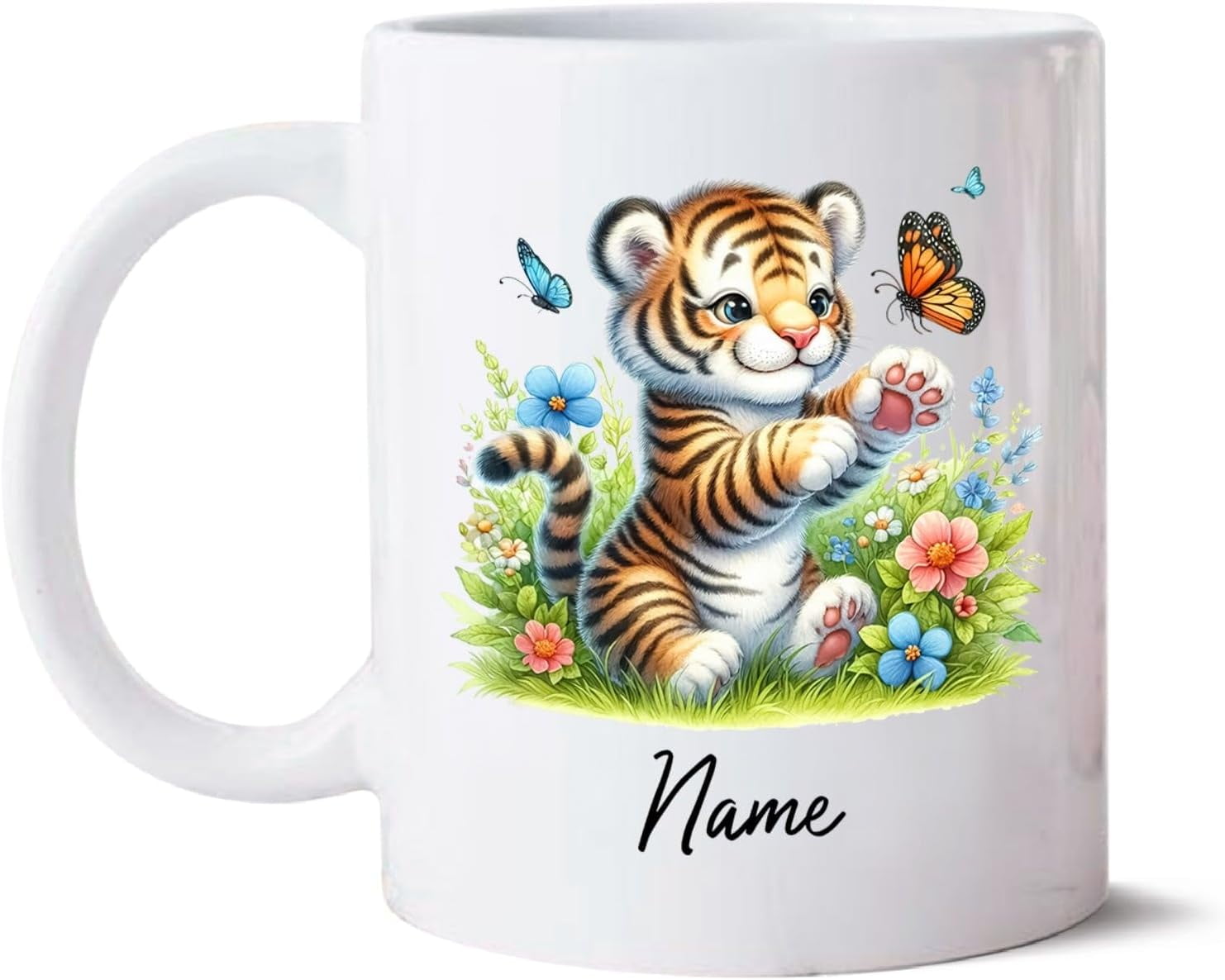 Sloth Ceramic Cup 11oz 15oz, Sloth Playing with Flowers and Butterflies ...