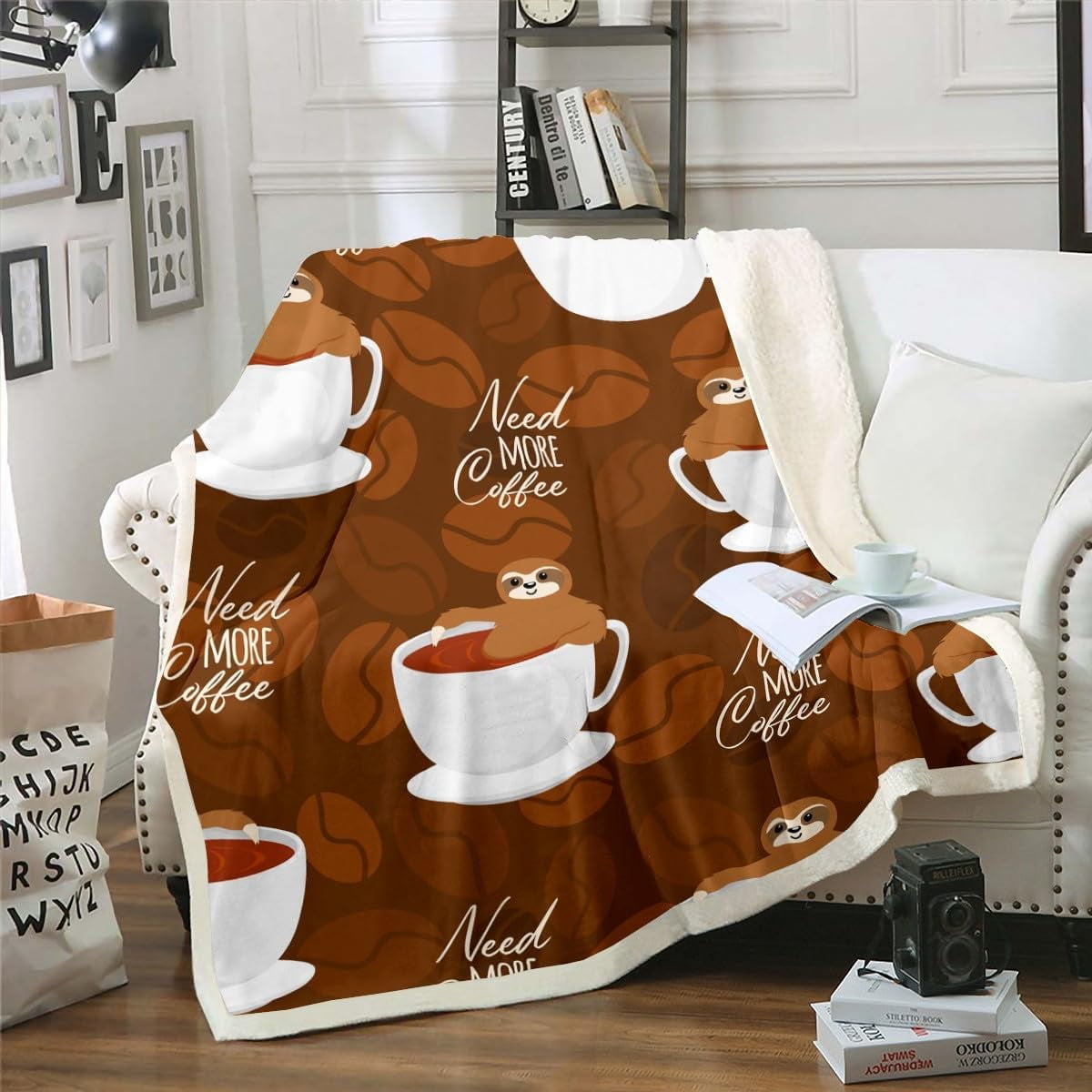 Sloth Coffee Fleece Blanket Need More Coffee Sherpa Blanket for Boys ...