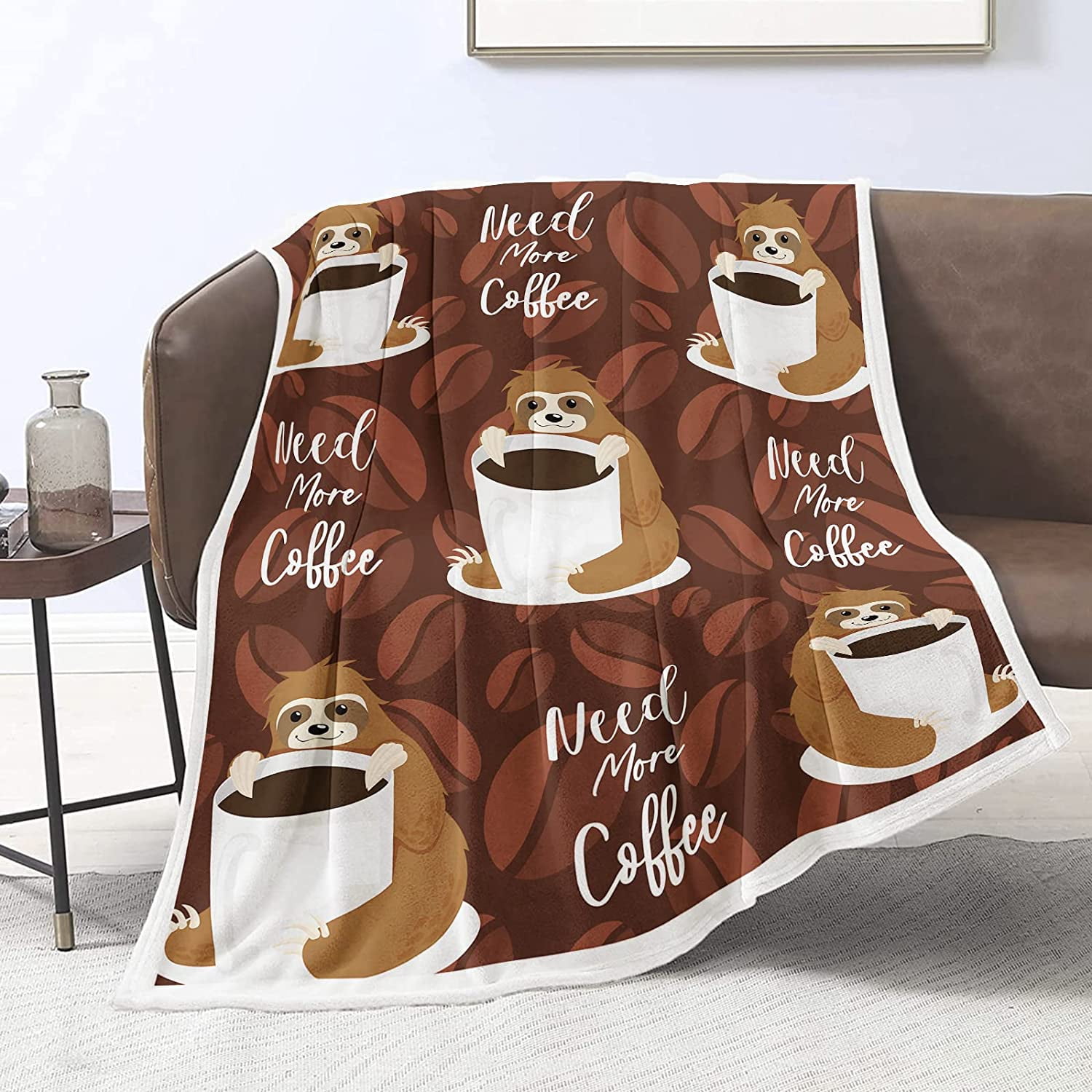 Sloth Coffee Throw Blanket Need More Coffee Flannel Fleece Blankets for ...