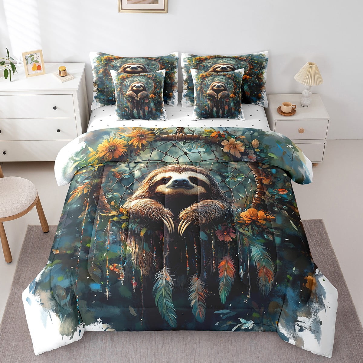 Sloth Comforter Set 7 Piece Bed in a Bag Twin,Dream Catchers Sheet Set ...