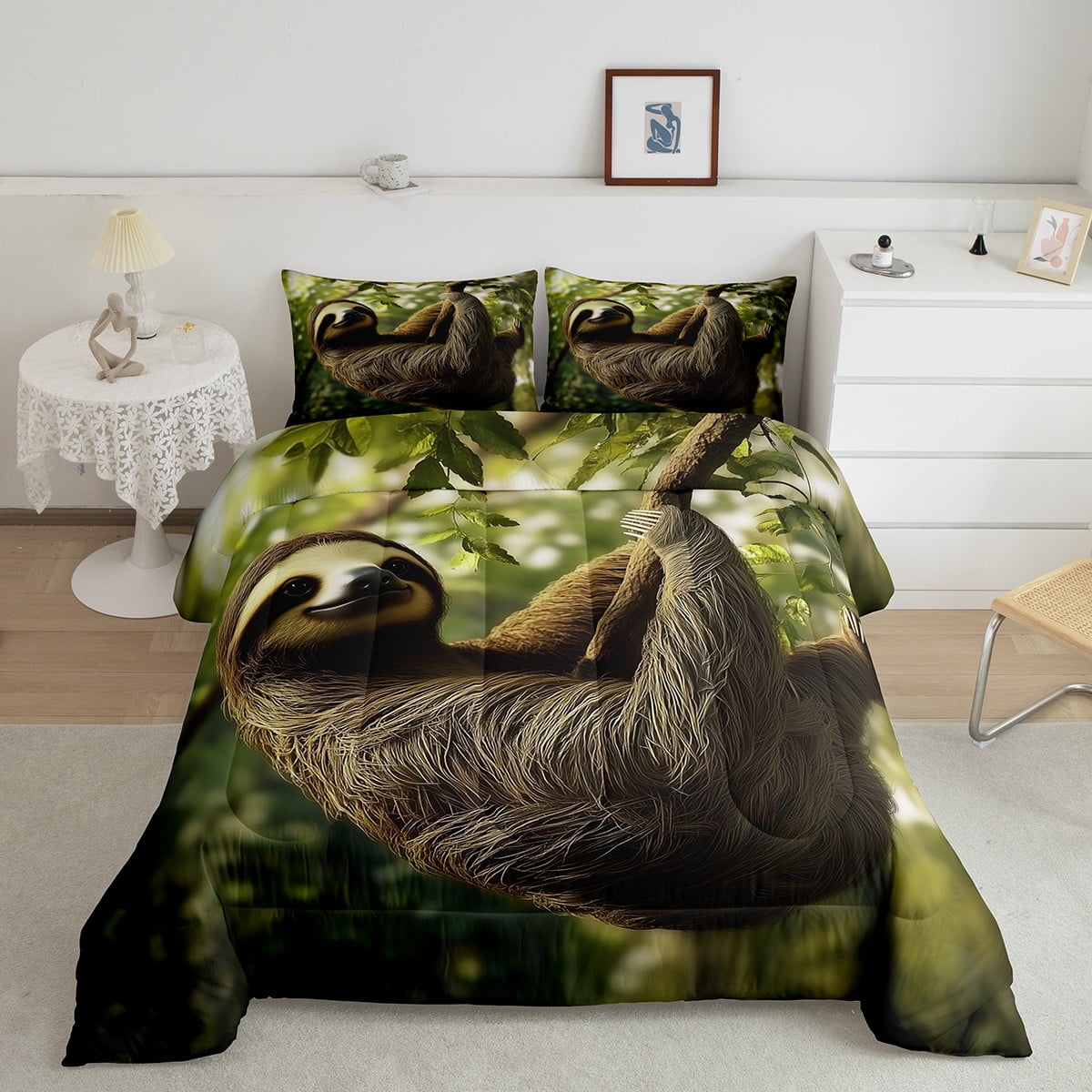 Sloth Comforter Set Botanical Leaf Bedding Set,Tree Branches Down ...