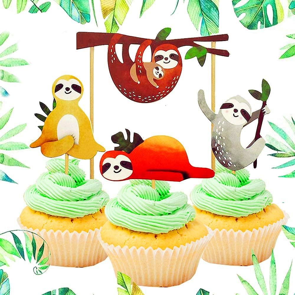 Sloth Cupcake Toppers - 32 Pieces Cute Decoration for Baby Shower and ...