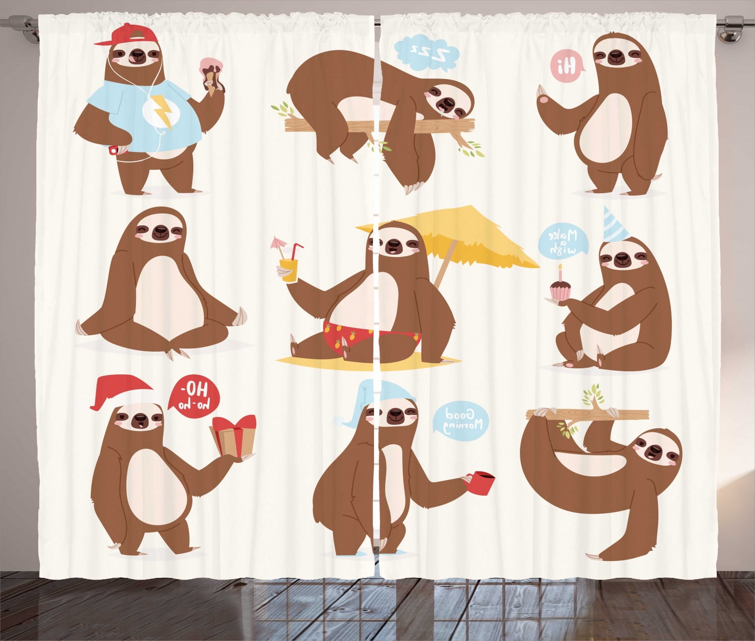 Ambesonne Sloth Curtains 2 Panel Set, Funny Sluggard Animal, 108" x 96 ...