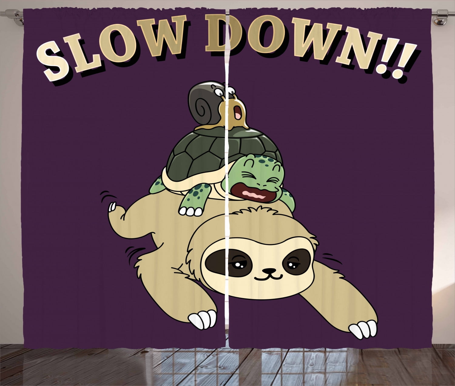 Ambesonne Sloth Curtains 2 Panel Set, Funny Cartoon Scenery, 108" x 90 ...