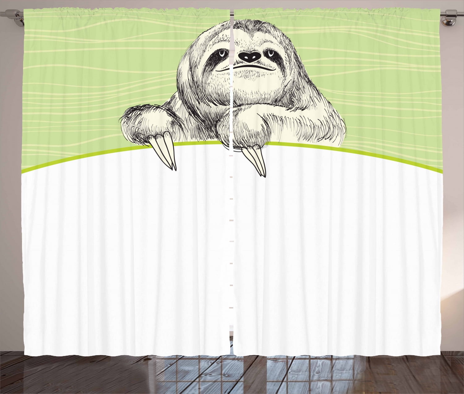 Ambesonne Sloth Curtains 2 Panel Set, Idle Sloth Abstract Green, 108" x ...