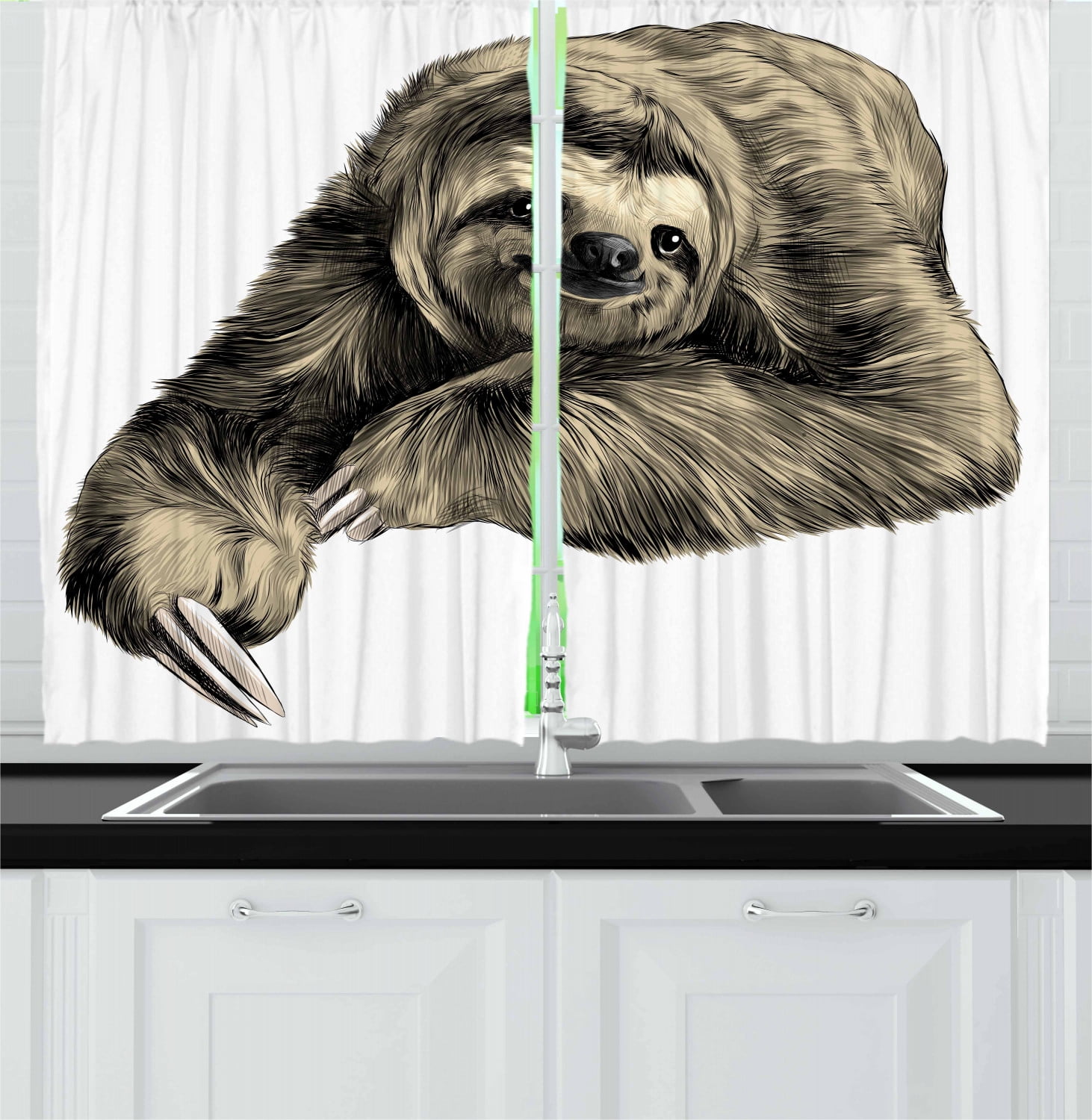 Sloth Curtains 2 Panels Set, Sweetly Smiling Jungle Animal Lying Down ...