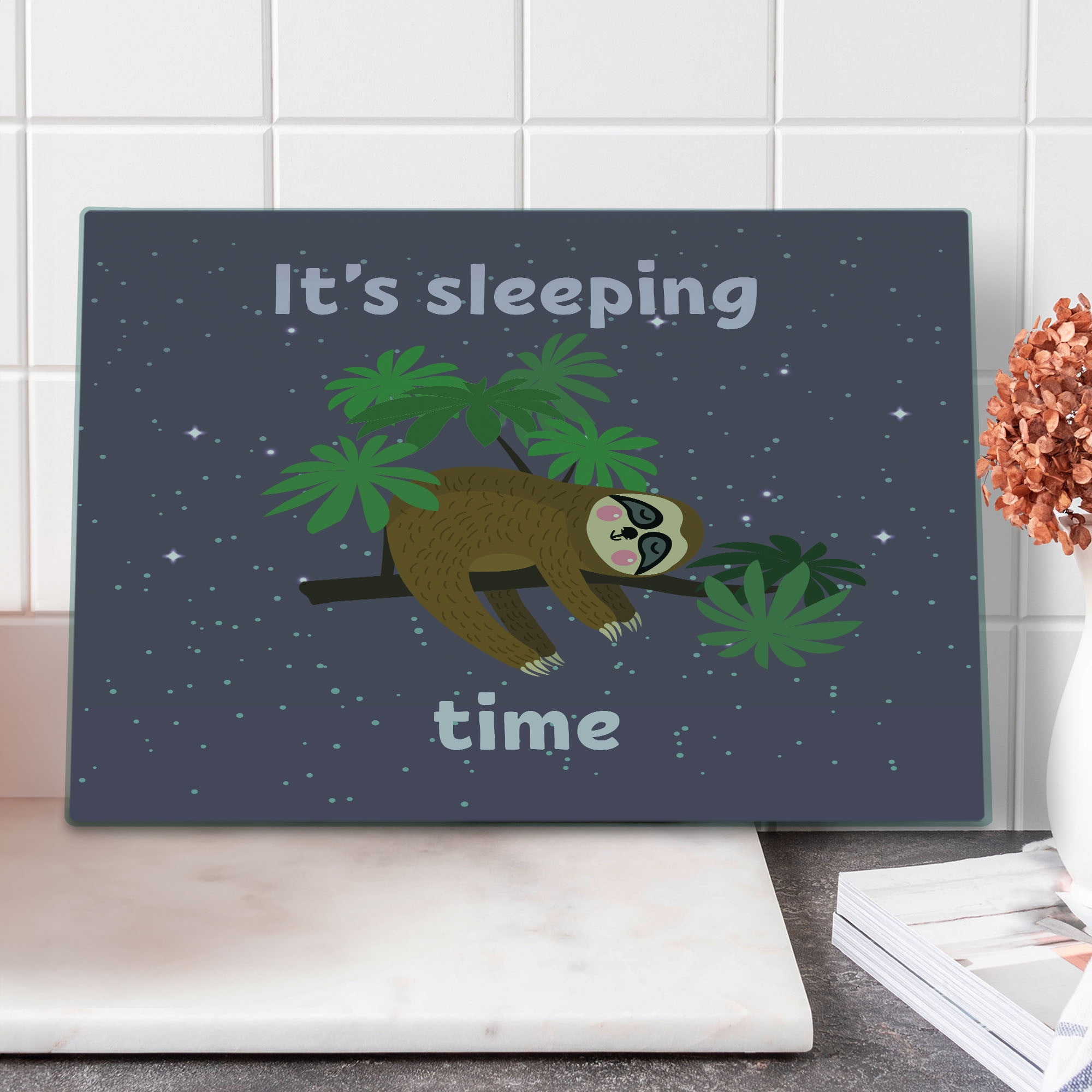 Sloth Cutting Board, Cartoon Character Sleeping on Branch Jungle Animal ...