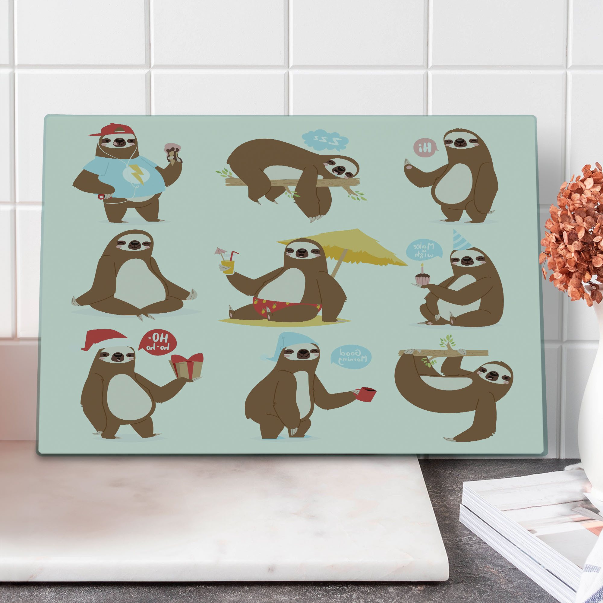 Sloth Cutting Board, Funny Sluggard Animal Character Different Poses ...