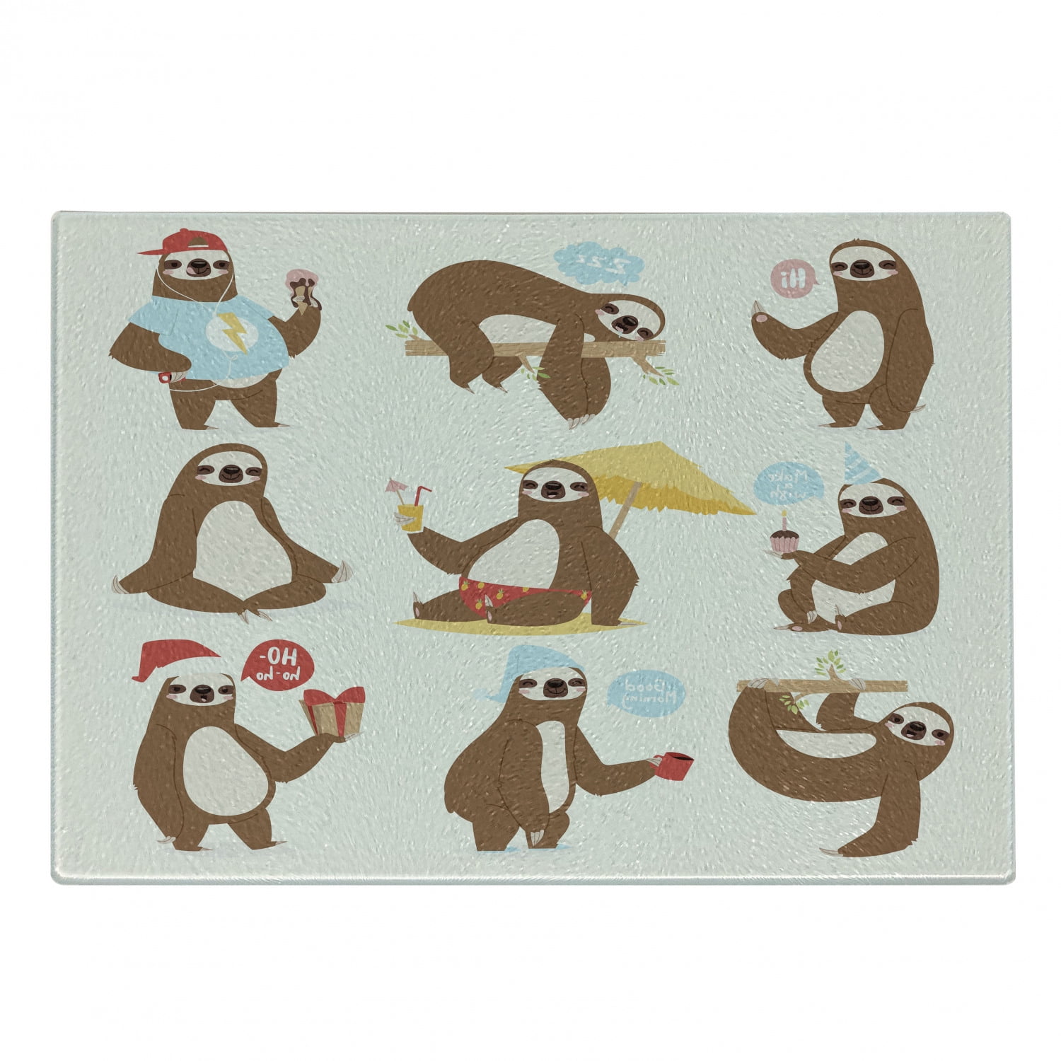 Sloth Cutting Board, Funny Sluggard Animal Character Different Poses ...
