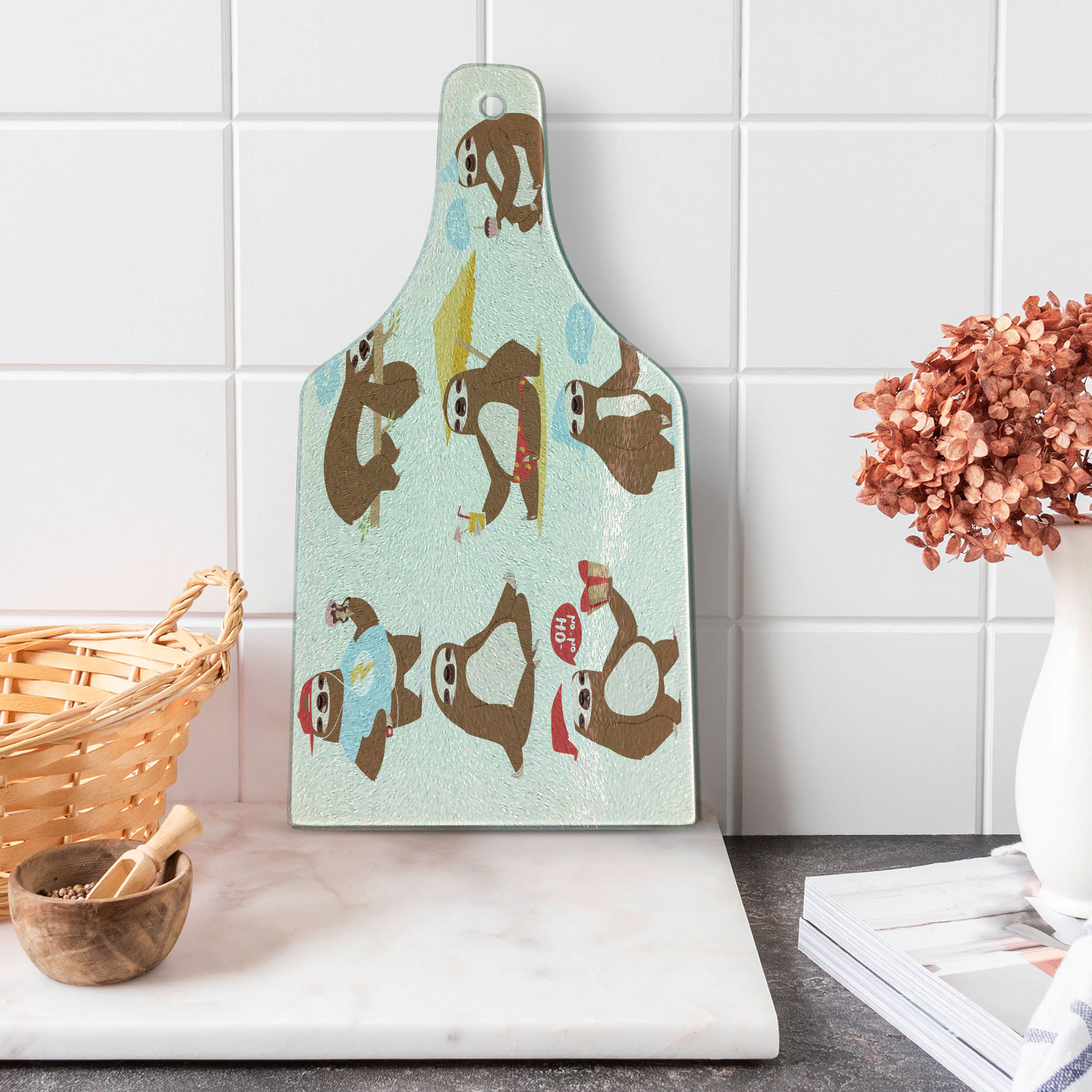 Sloth Cutting Board, Funny Sluggard Animal Character Different Poses ...