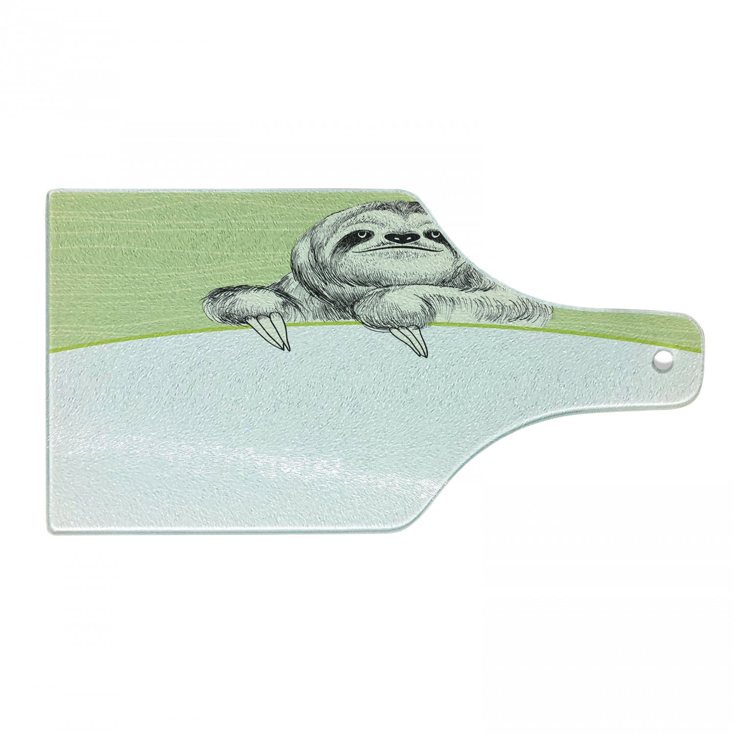 Sloth Cutting Board, Hand Drawn Sluggish Animal Sloth on Green Abstract ...