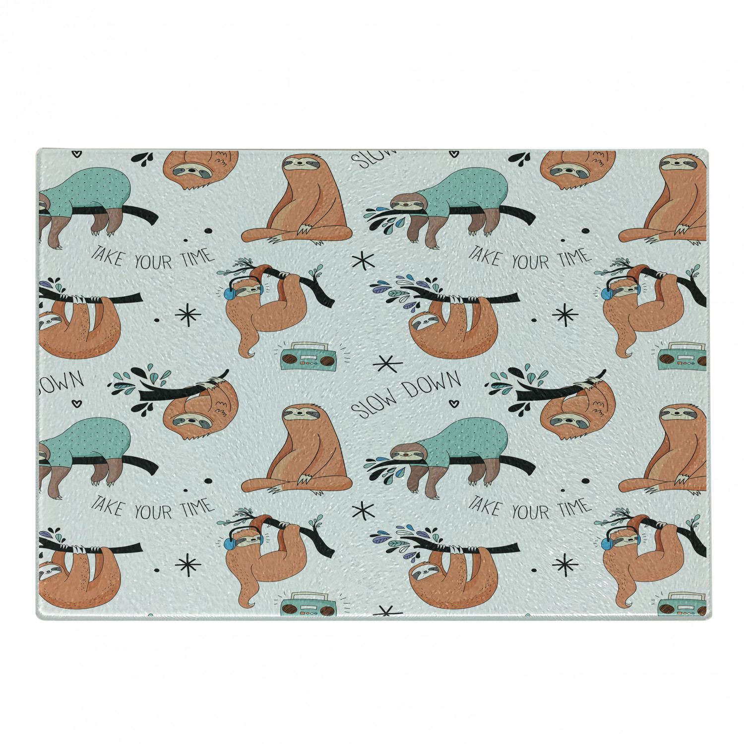 Sloth Cutting Board, Pattern Hand Drawn Sloths on Branches Laziness ...