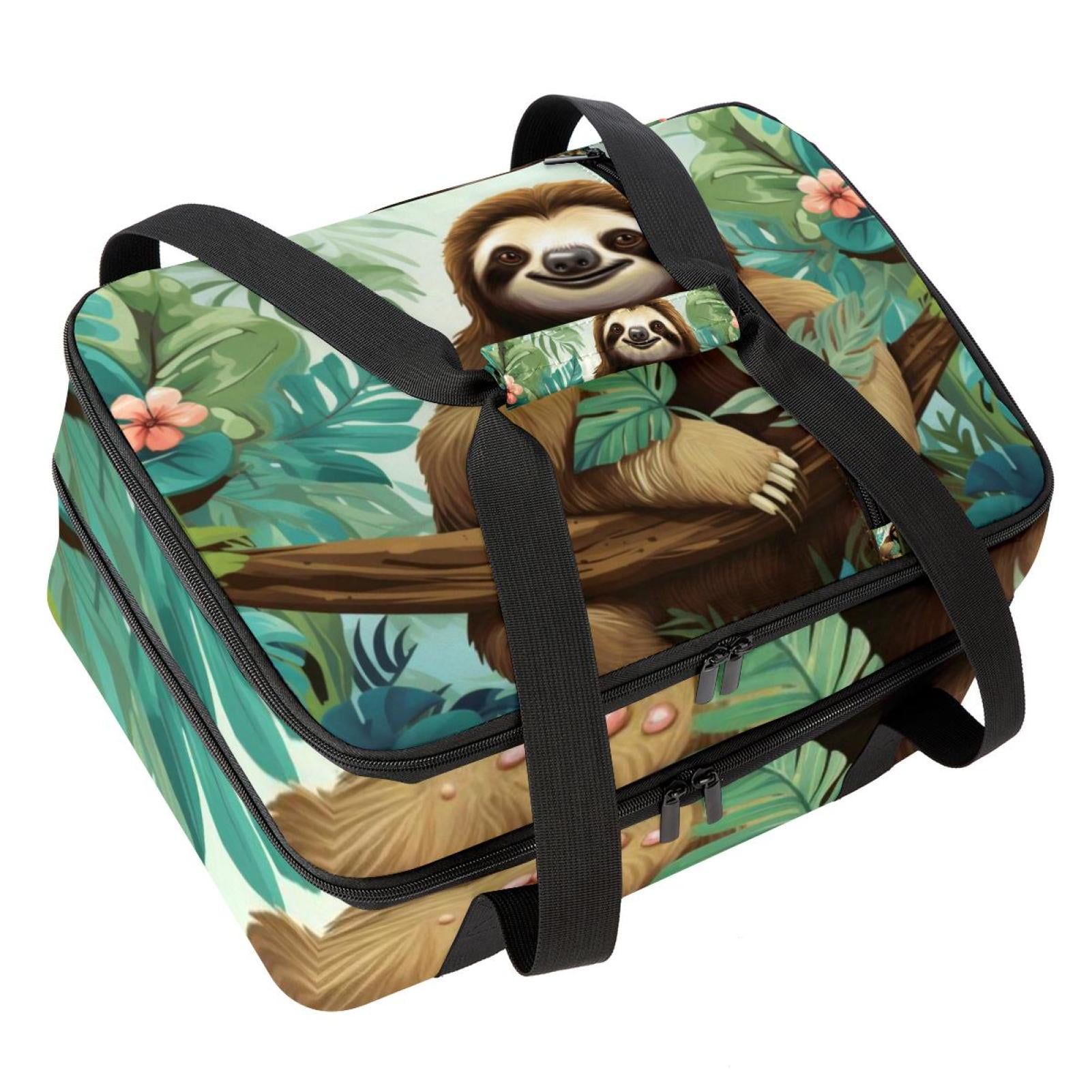 Sloth Double Layered Insulated Lunch Bag with Two Compartments | Large ...