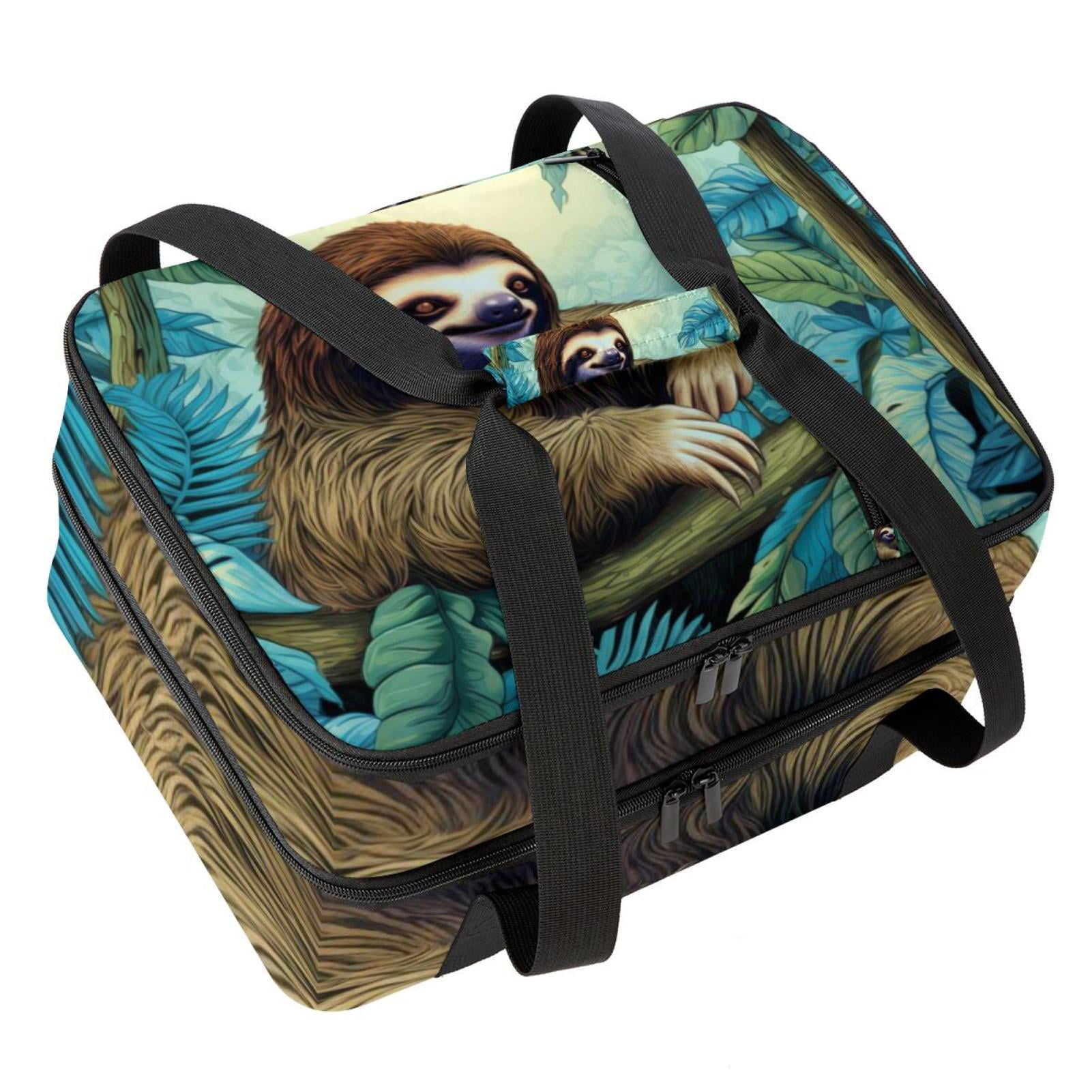 Sloth Double Layered Insulated Lunch Bag with Dual Compartments - Large ...