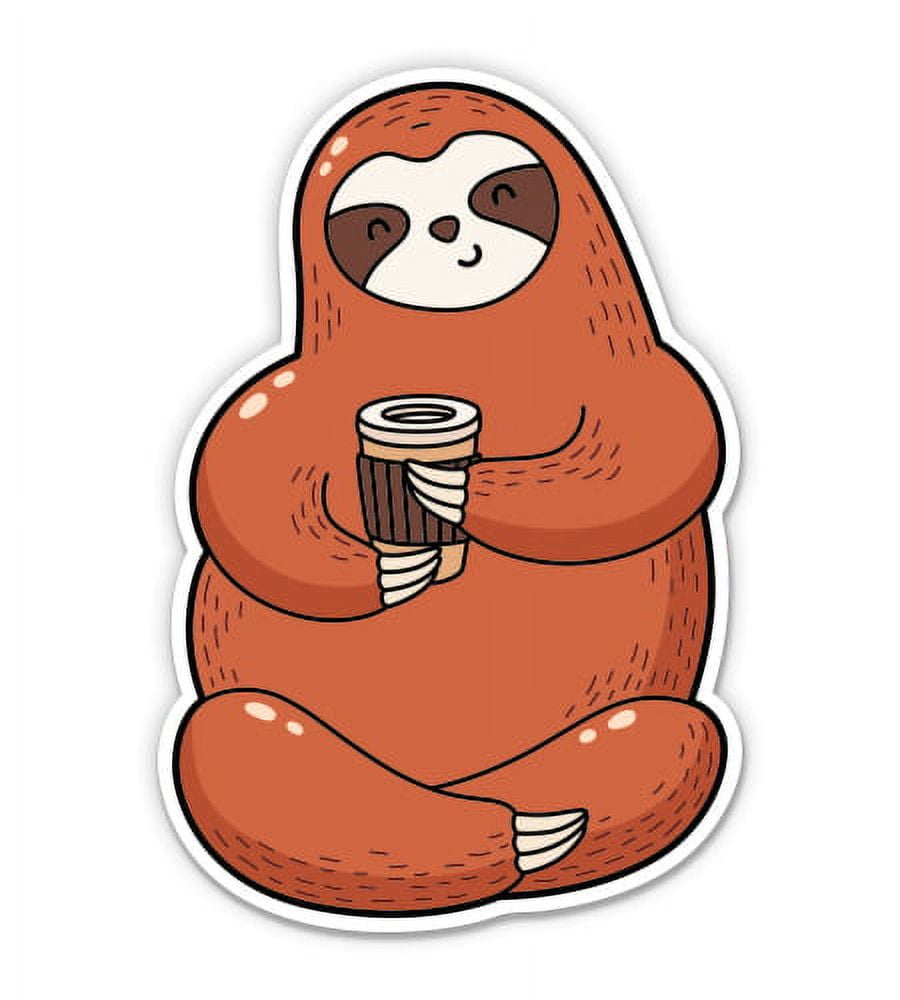 Sloth Drinking Coffee Morning - 8" Vinyl Sticker - For Car Laptop I-Pad ...