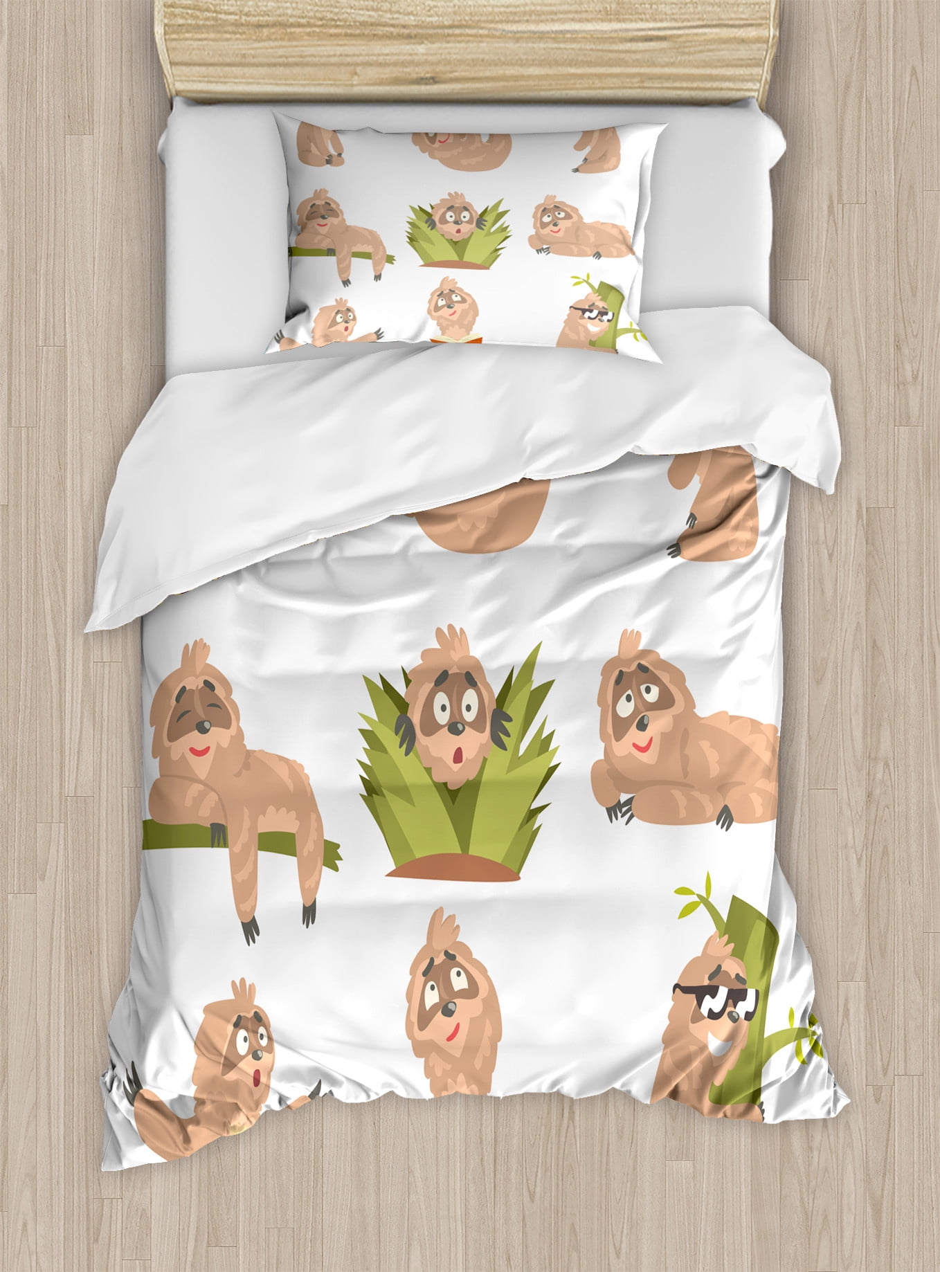Sloth Duvet Cover Set, Animal Cartoon Character Different Situations ...