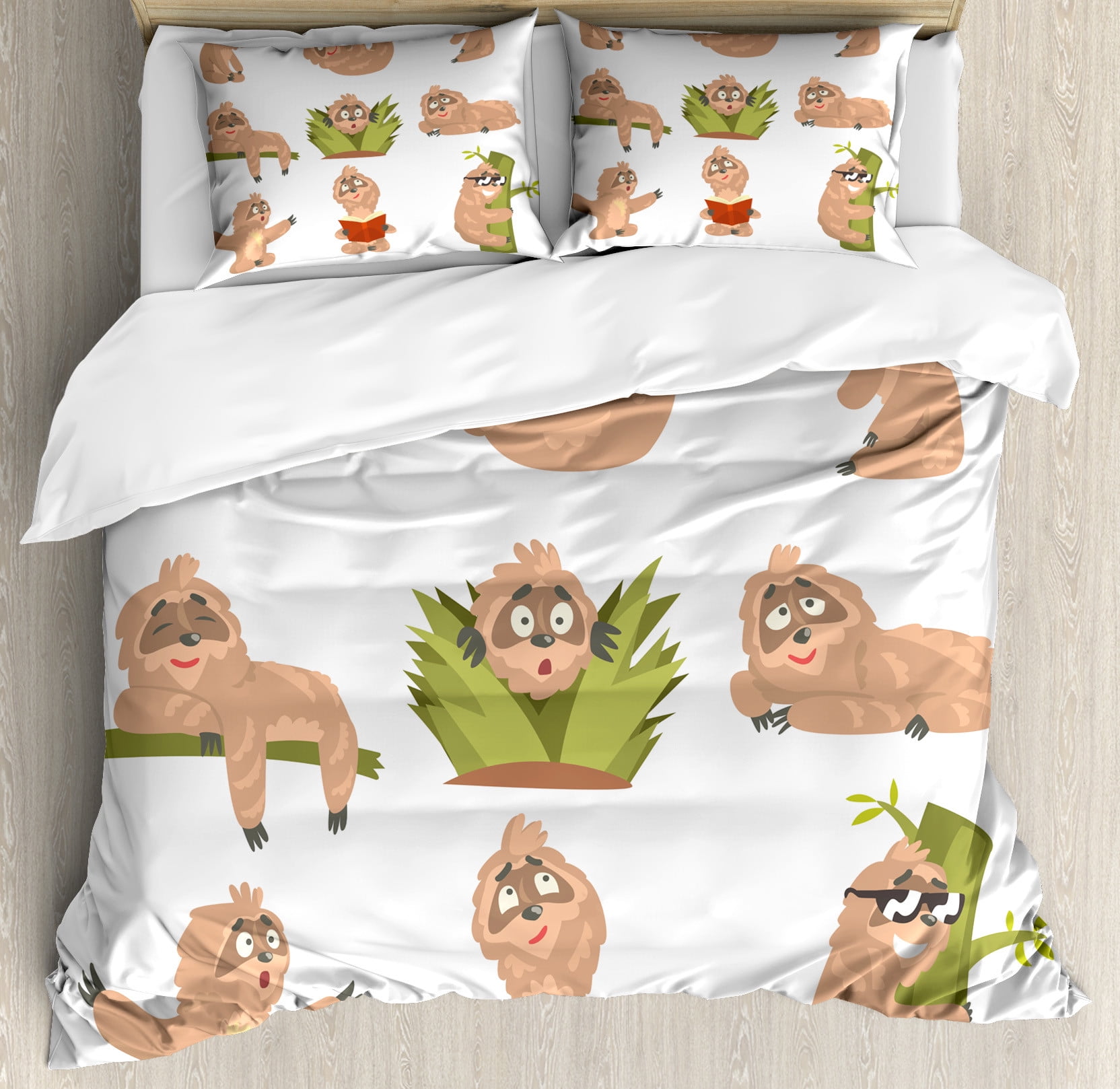 Sloth Duvet Cover Set, Animal Cartoon Character Different Situations ...