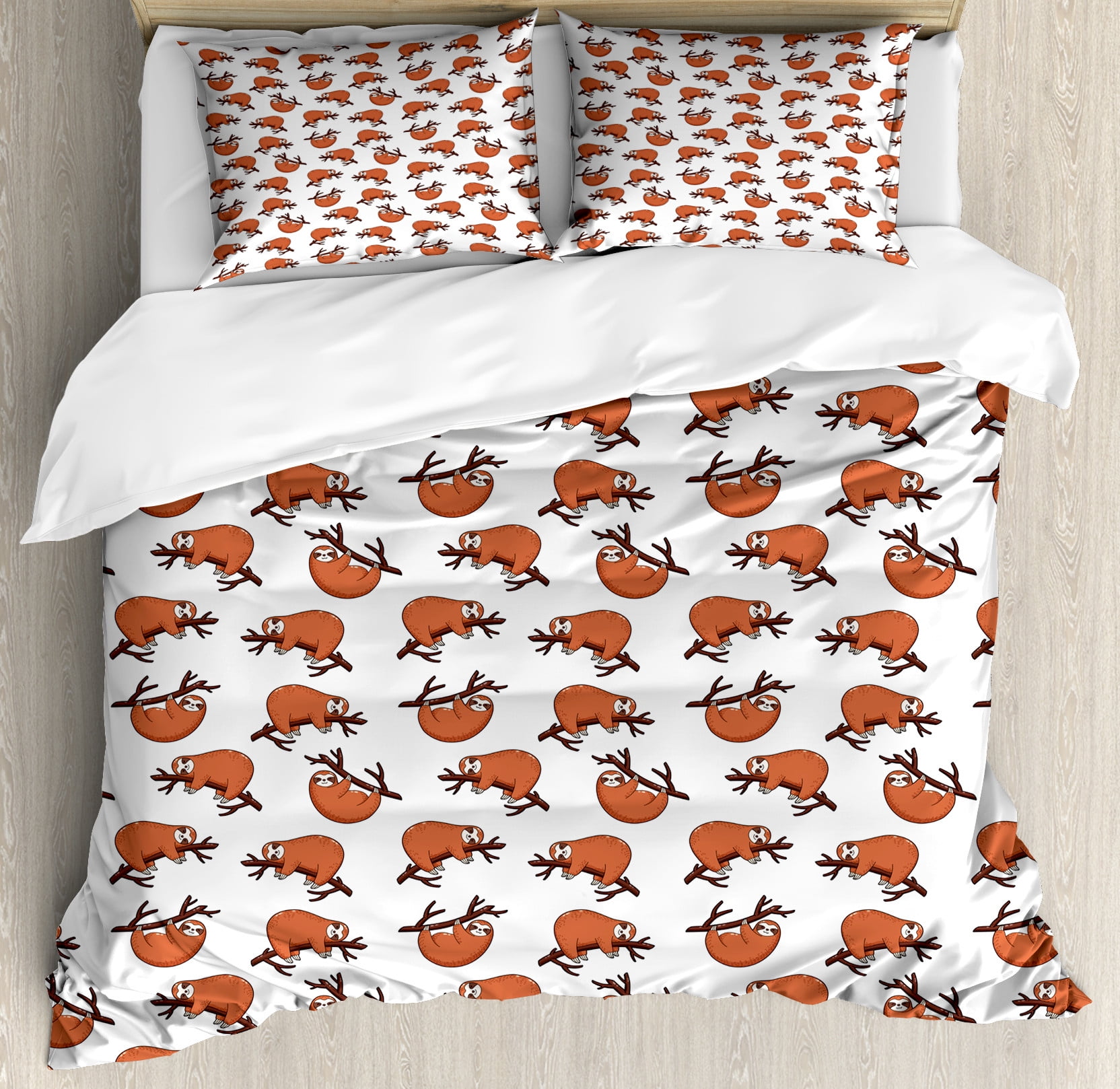 Sloth Duvet Cover Set, Cartoon Repeating Drawing of Lazy Happy Tropical ...