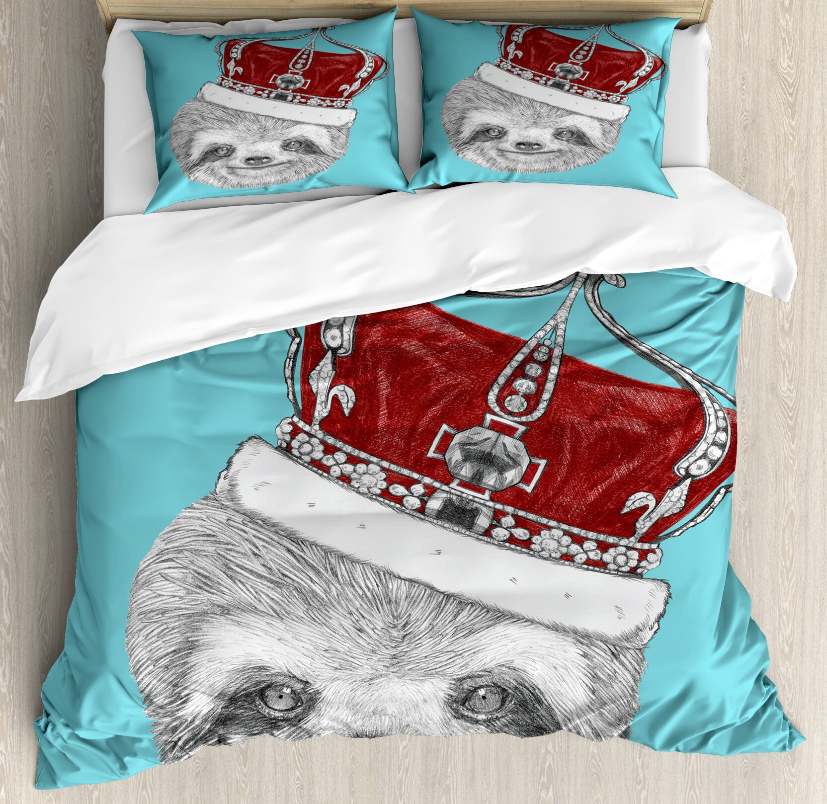 Ambesonne Sloth Duvet Cover Set, Sloth with Imperial Crown, Calking ...