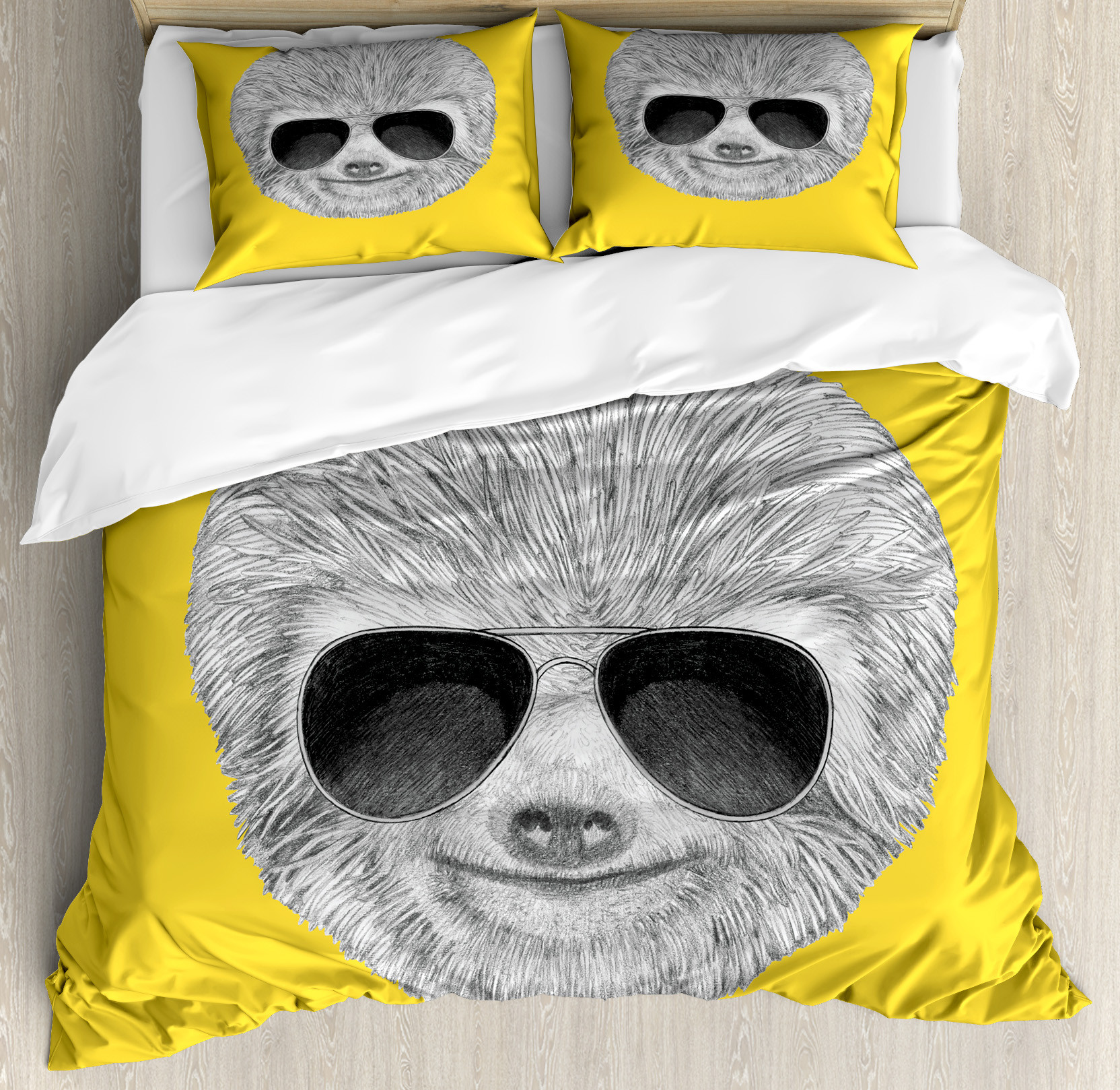 Sloth Duvet Cover Set, Hipster Jungle Animal with Sunglasses Smiling ...