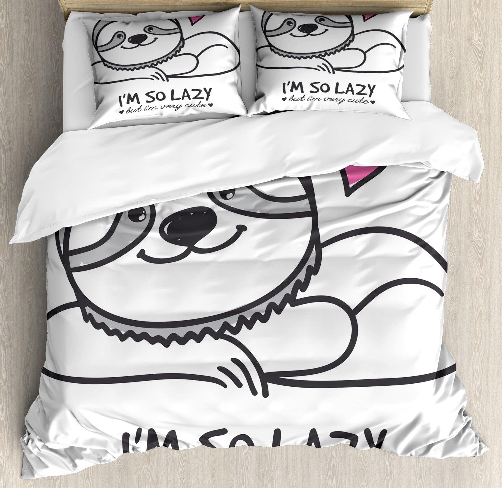 Sloth Duvet Cover Set, Im So Lazy but Very Hand Drawn Animal Heart ...